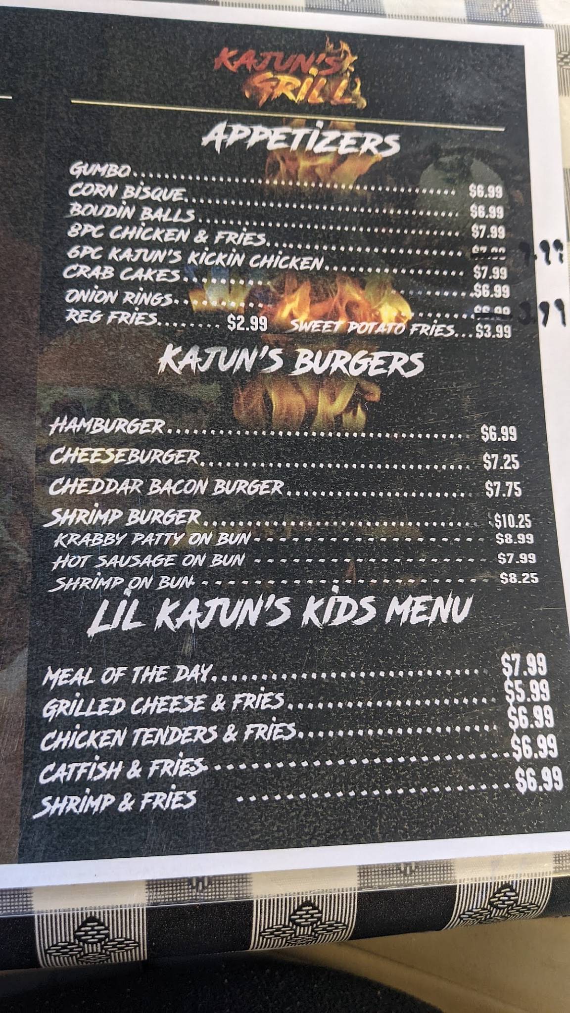 Menu at Kajun's Grill BBQ, Reserve