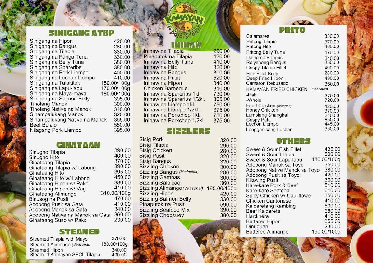 Menu at Kamayan sa Palaisdaan restaurant, Tayabas, Quezon Brgy Lucban ...