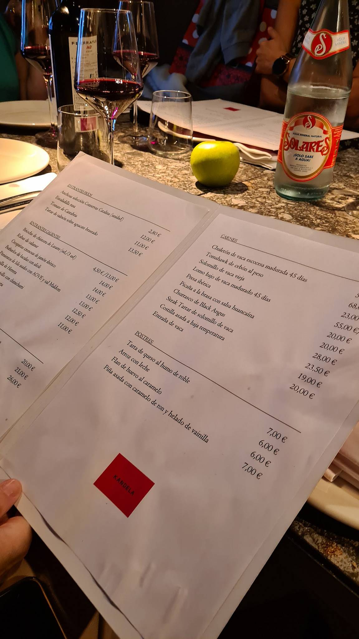 Carta de Kandela Restaurante, Santander