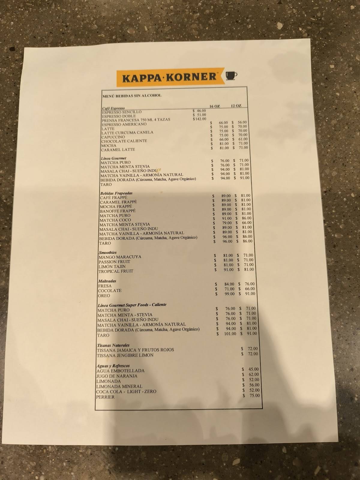 Carta del restaurante Kappa Korner, Monterrey, 1a Avenida 207-Local 115