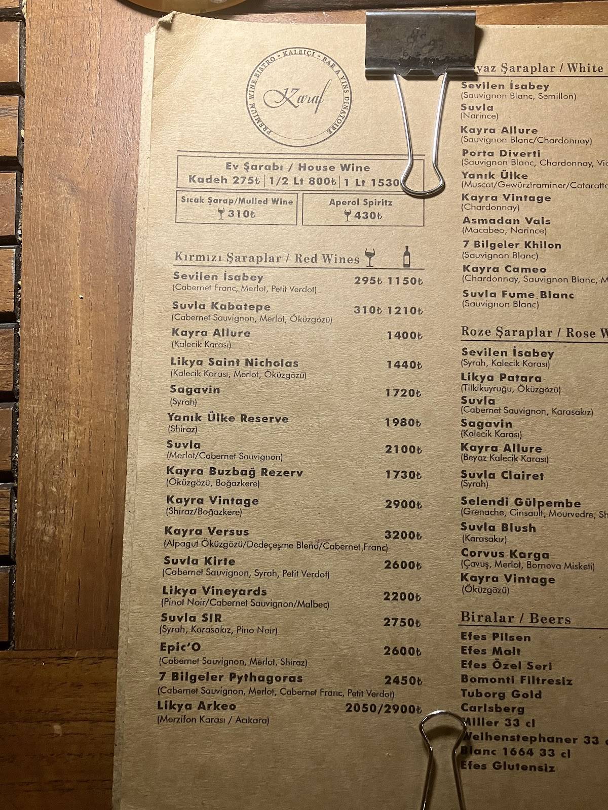 Menu at Karaf Bistro Kaleiçi pub & bar, Antalya, Selvi Hanim Konagi