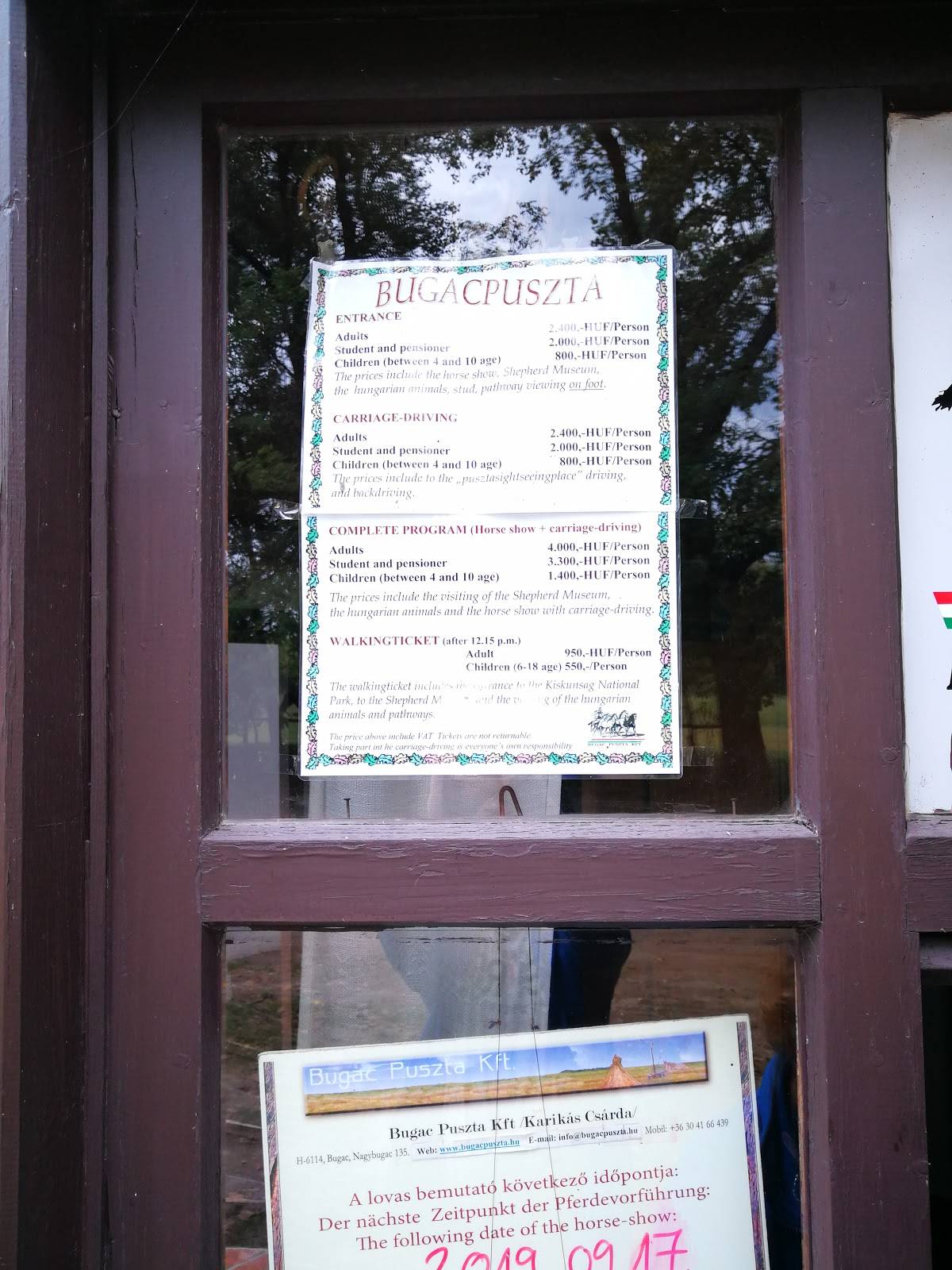 Menu at Karikás Csárda restaurant, Bugac, Nagybugacpuszta 135