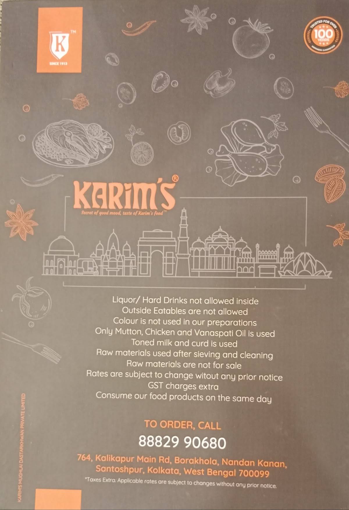 Menu at Karim's - Original from Jama Masjid Delhi 6 (Mukundapur), Kolkata