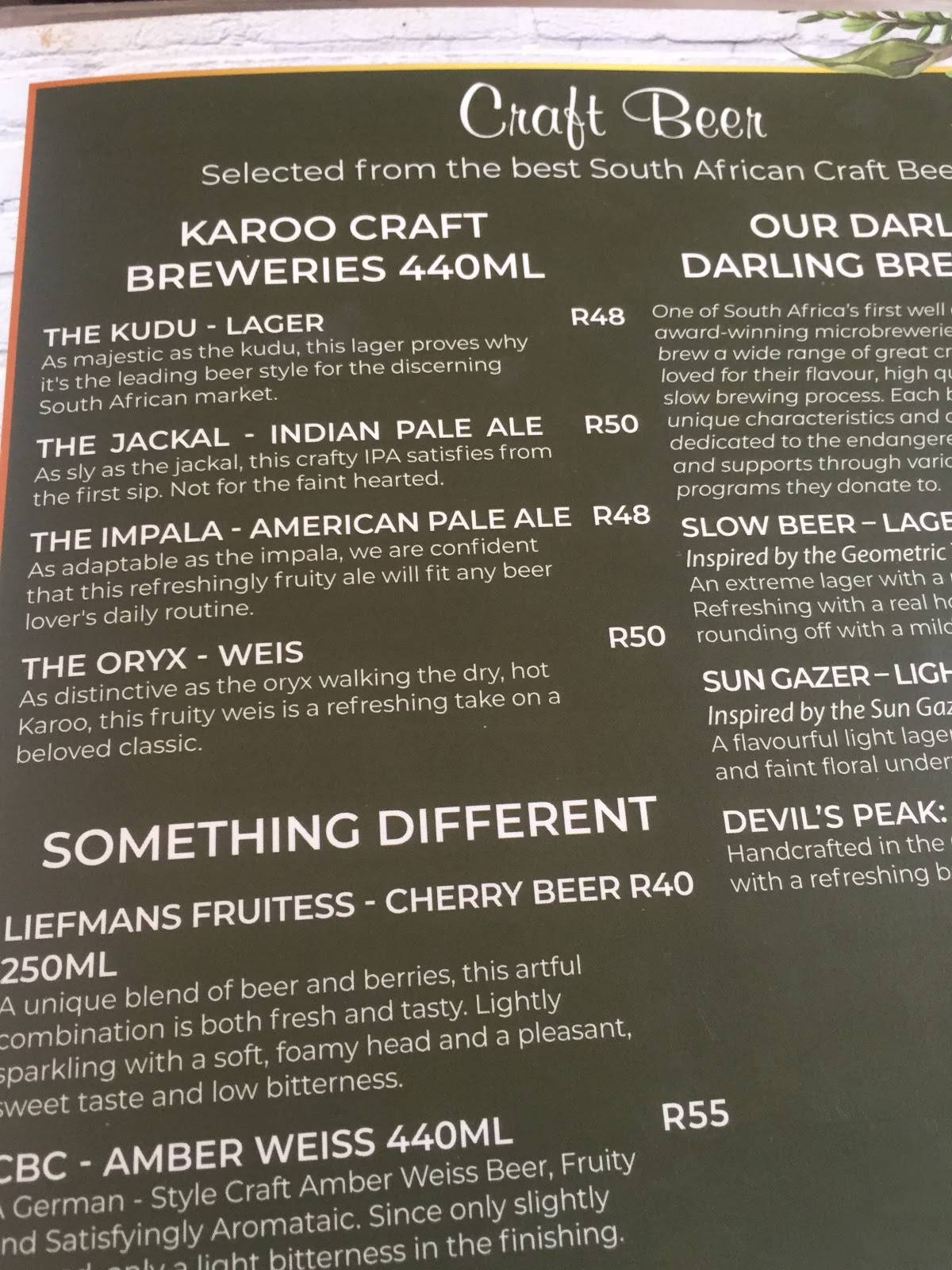 Menu at Karoo Cafe, Pretoria, 141 Lynnwood Rd