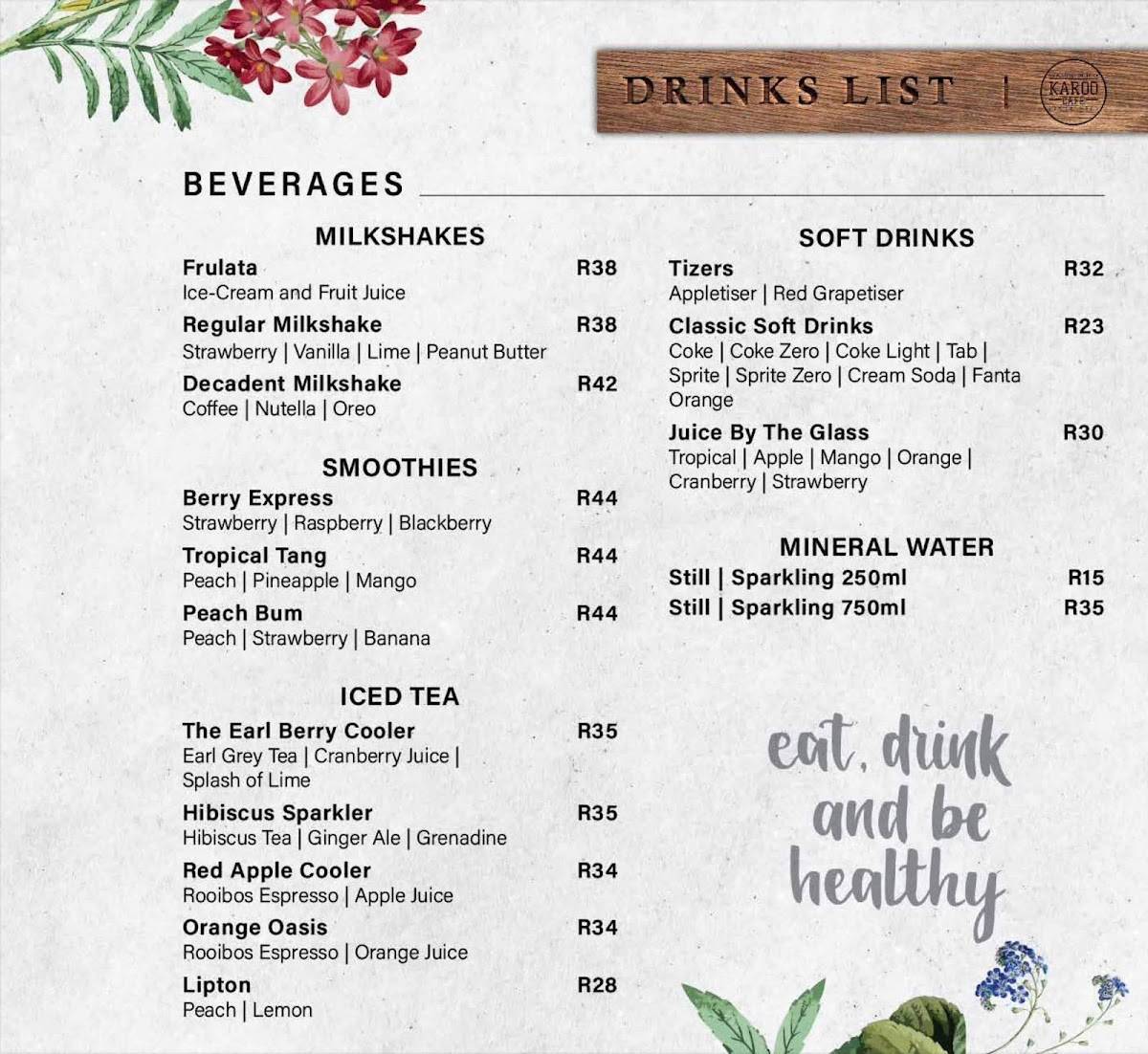 Menu at Karoo Cafe, Pretoria, 141 Lynnwood Rd