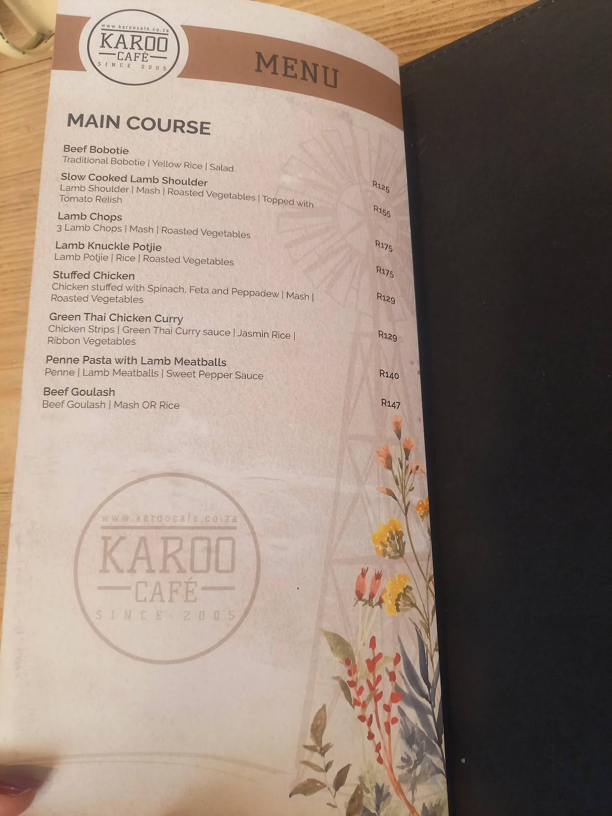 Menu at Karoo Cafe, Pretoria, 141 Lynnwood Rd