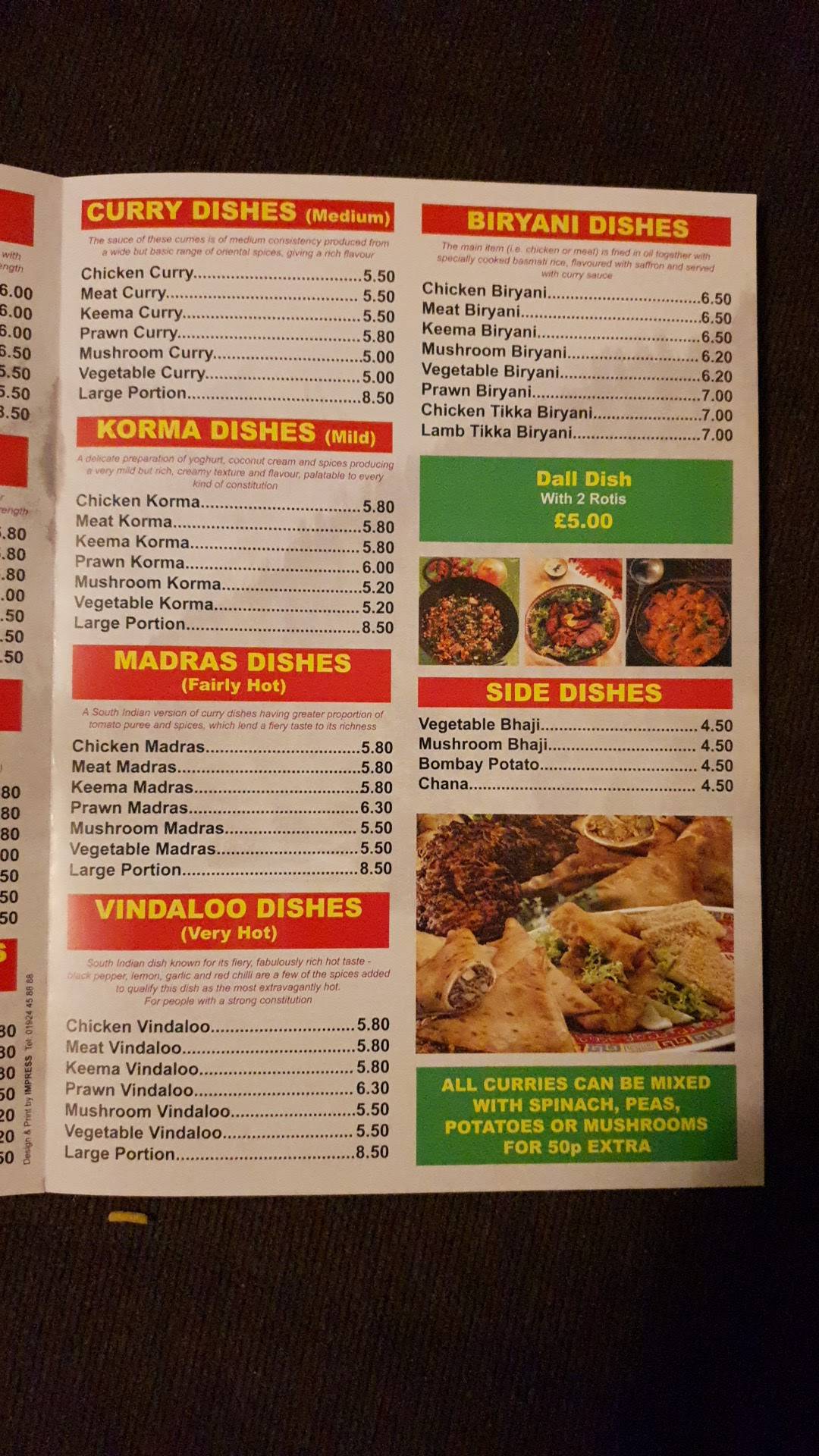 Menu at Kashmir Takeaway fast food, Heckmondwike