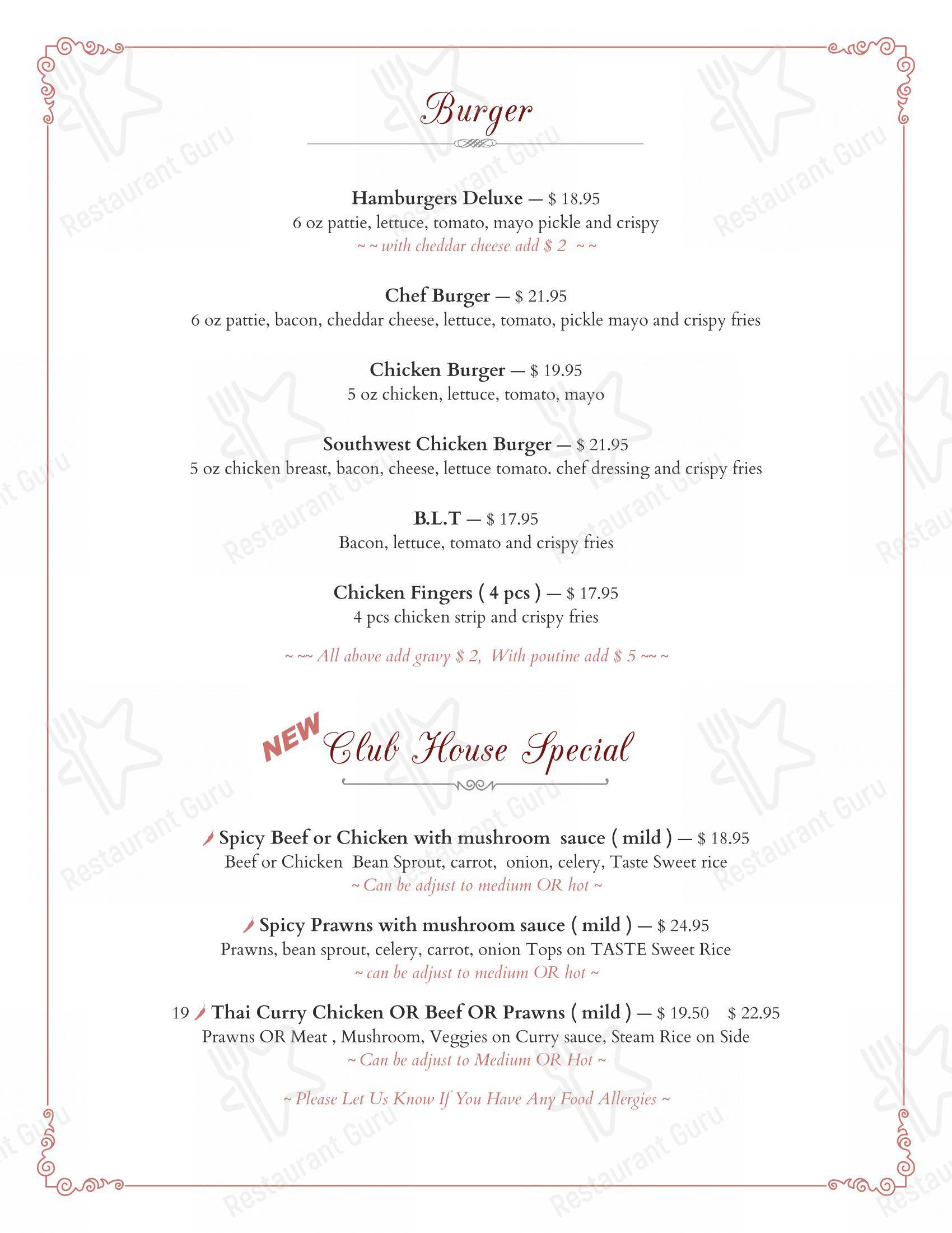 Menu at Kaslo Golf Clubhouse Restaurant, Kaslo