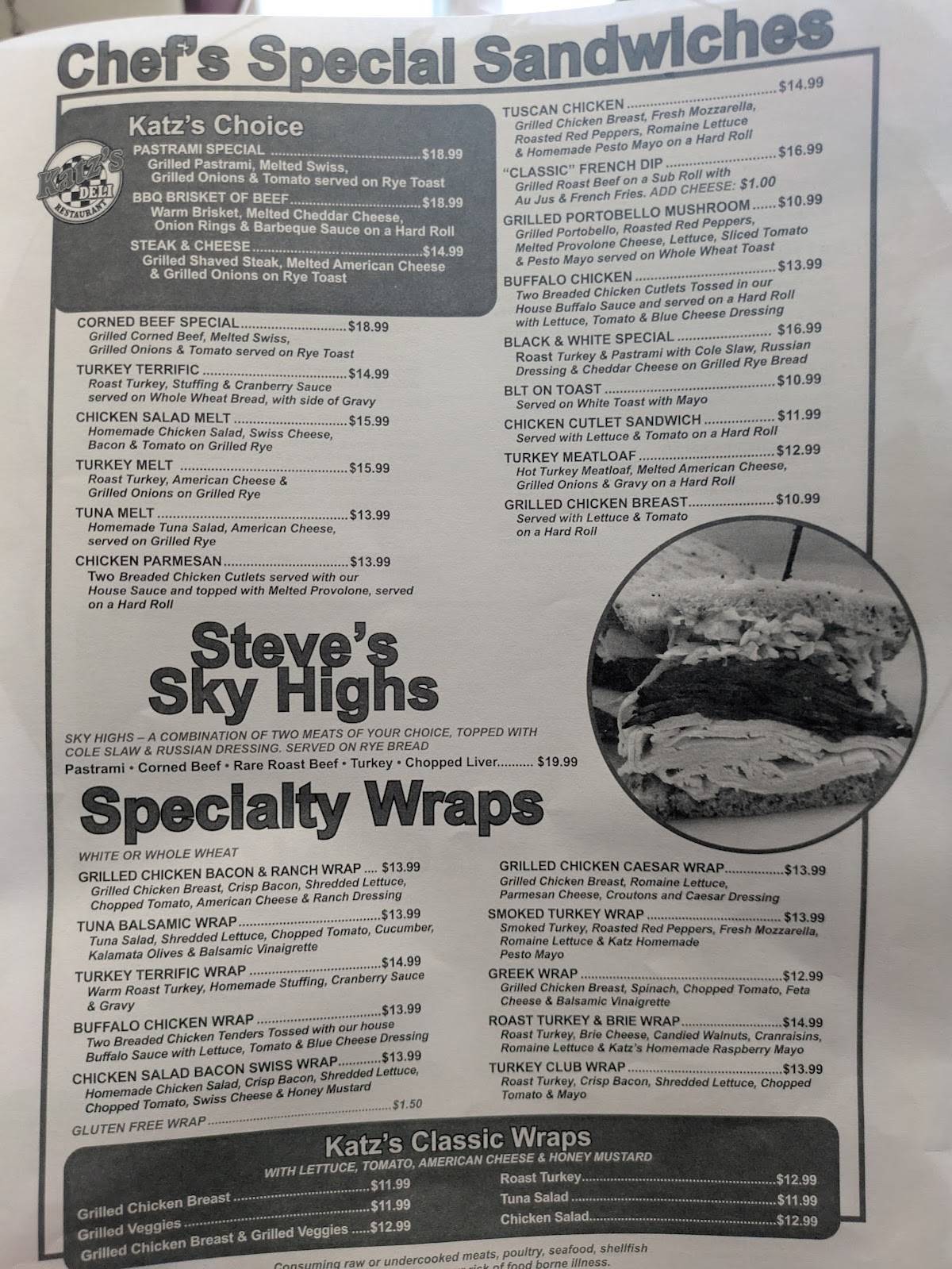 Menu at Katz's Deli Restaurant, Woodbridge
