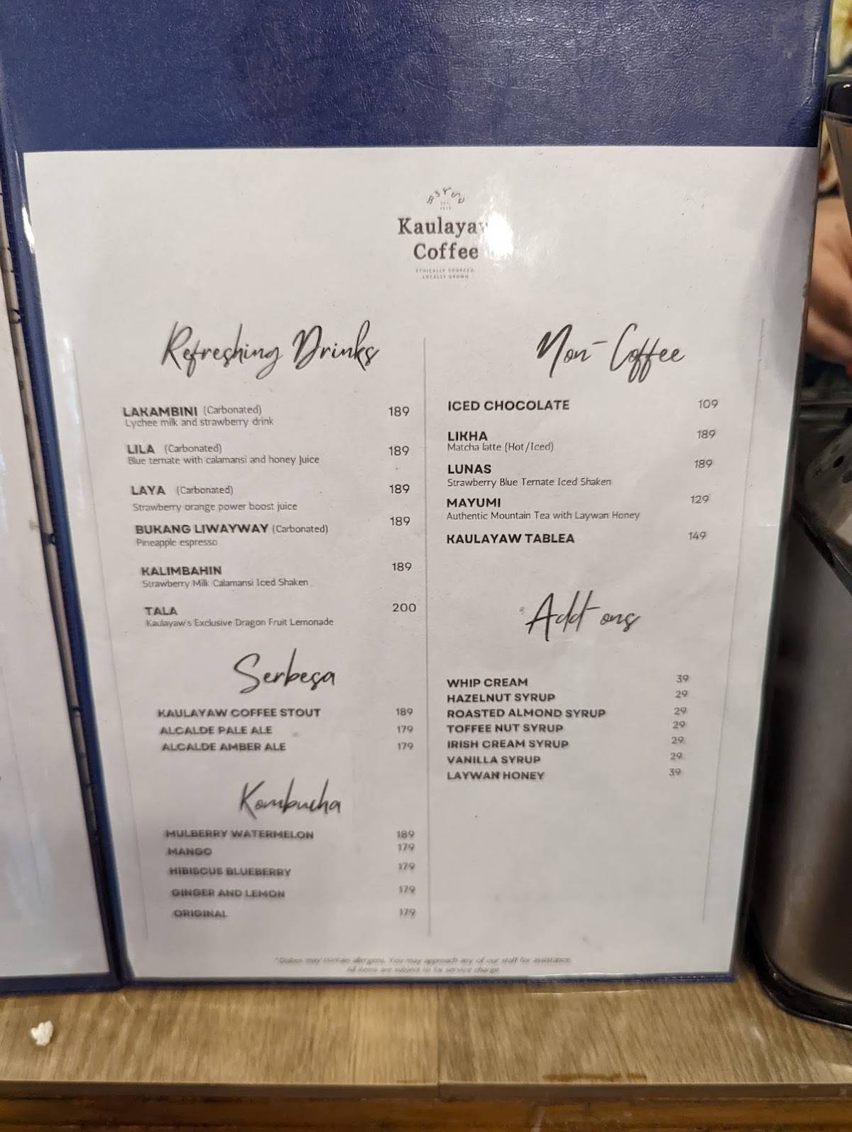 Menu at Kaulayaw Coffee, Coron