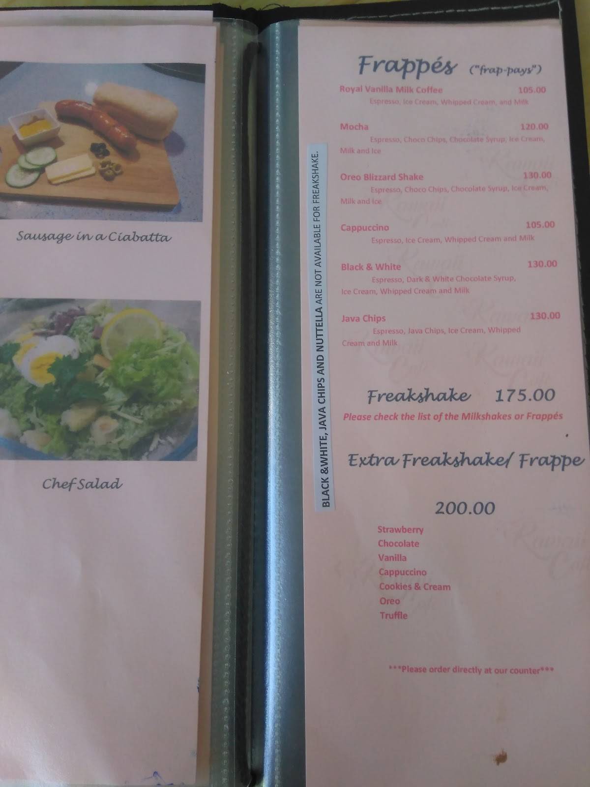 Carta de Kawaii Café Davao, Dávao