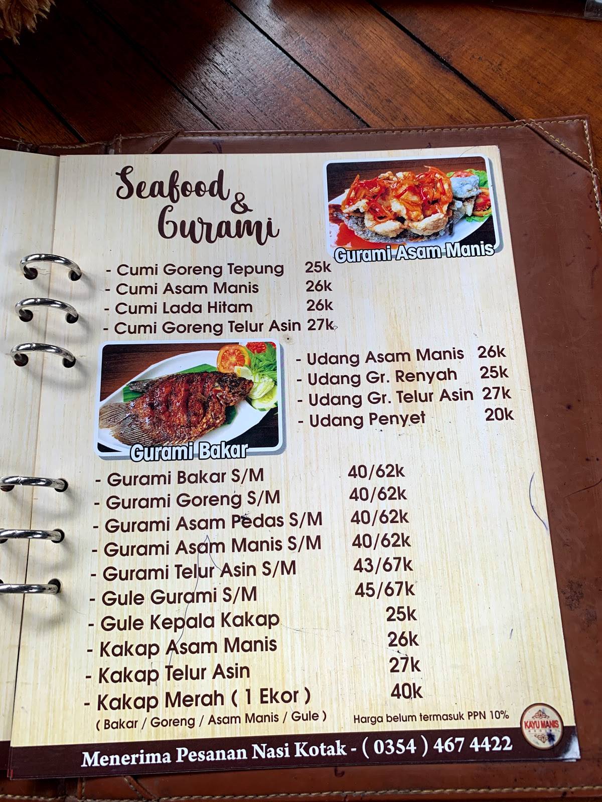 Menu at Kayu Manis restaurant, Kediri