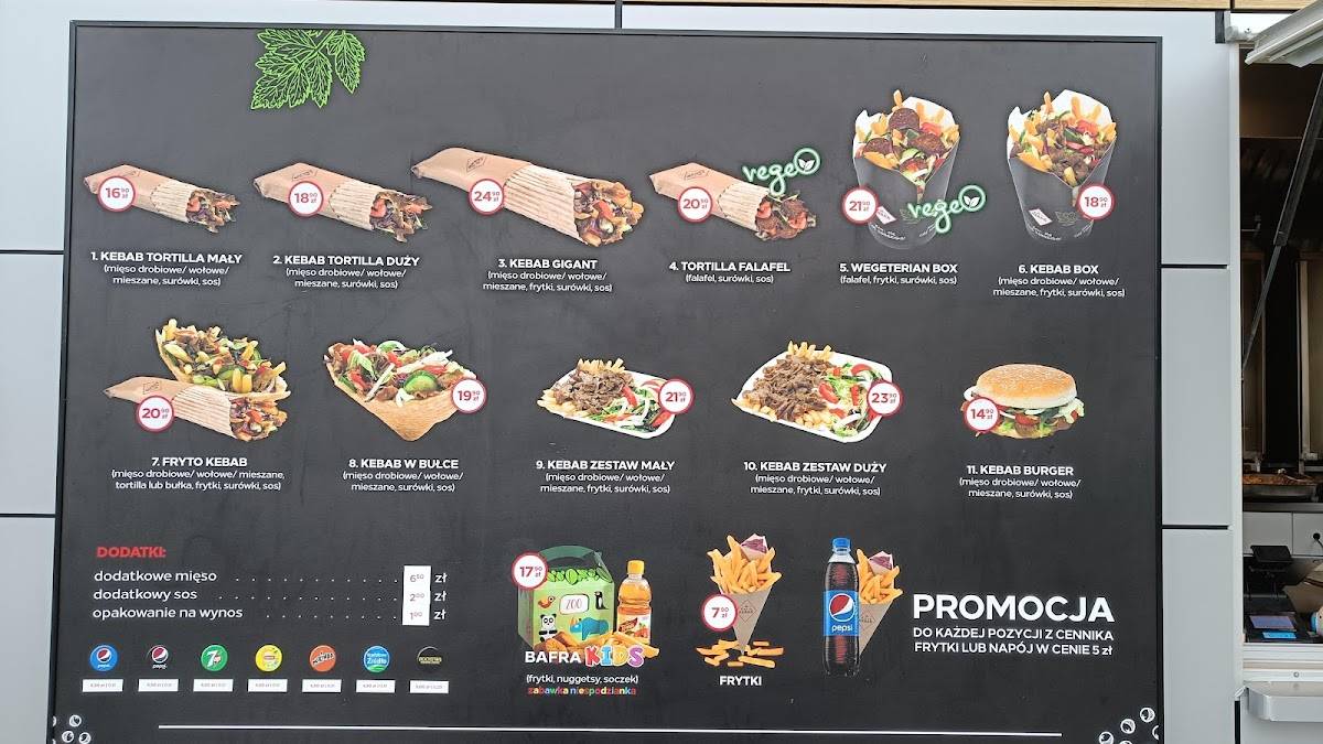 Menu at Kebab Bafra, Baranowo
