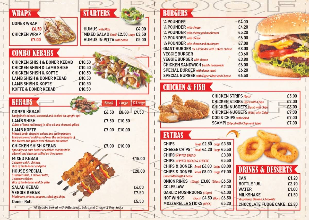 Menu at Kebab Centre restaurant, Southampton