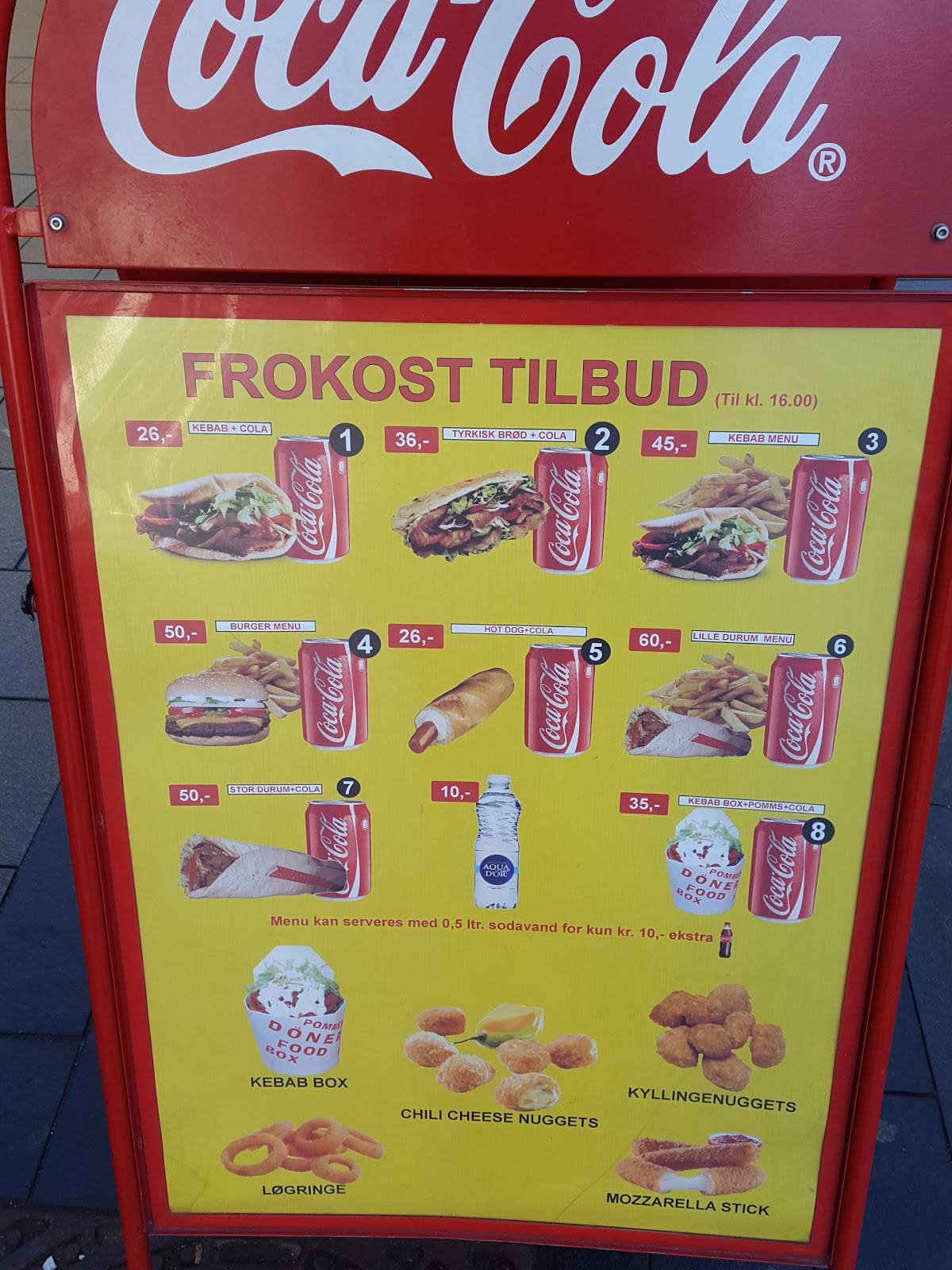 Menu at Kebab Huset restaurant, Kalundborg
