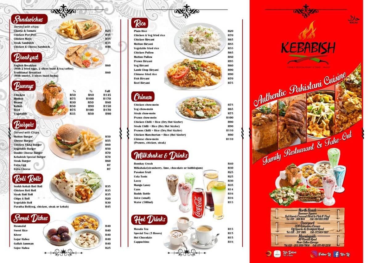 Menu at Kebabish North Beach restaurant, Durban, Shop 9