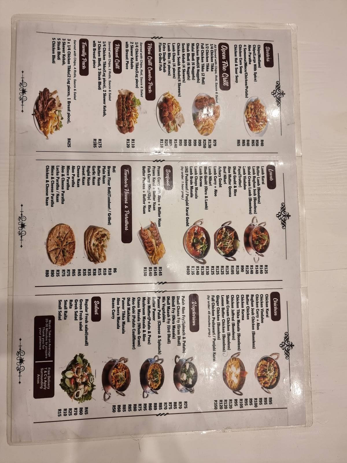 Menu at Kebabish Overport restaurant, Durban, 308 Felix Dlamini Rd