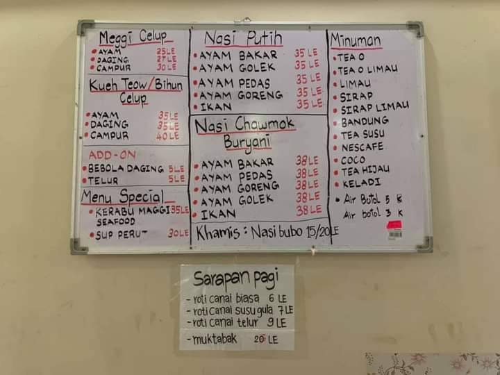Carta del restaurante Kedai Kak Ros, New Cairo City