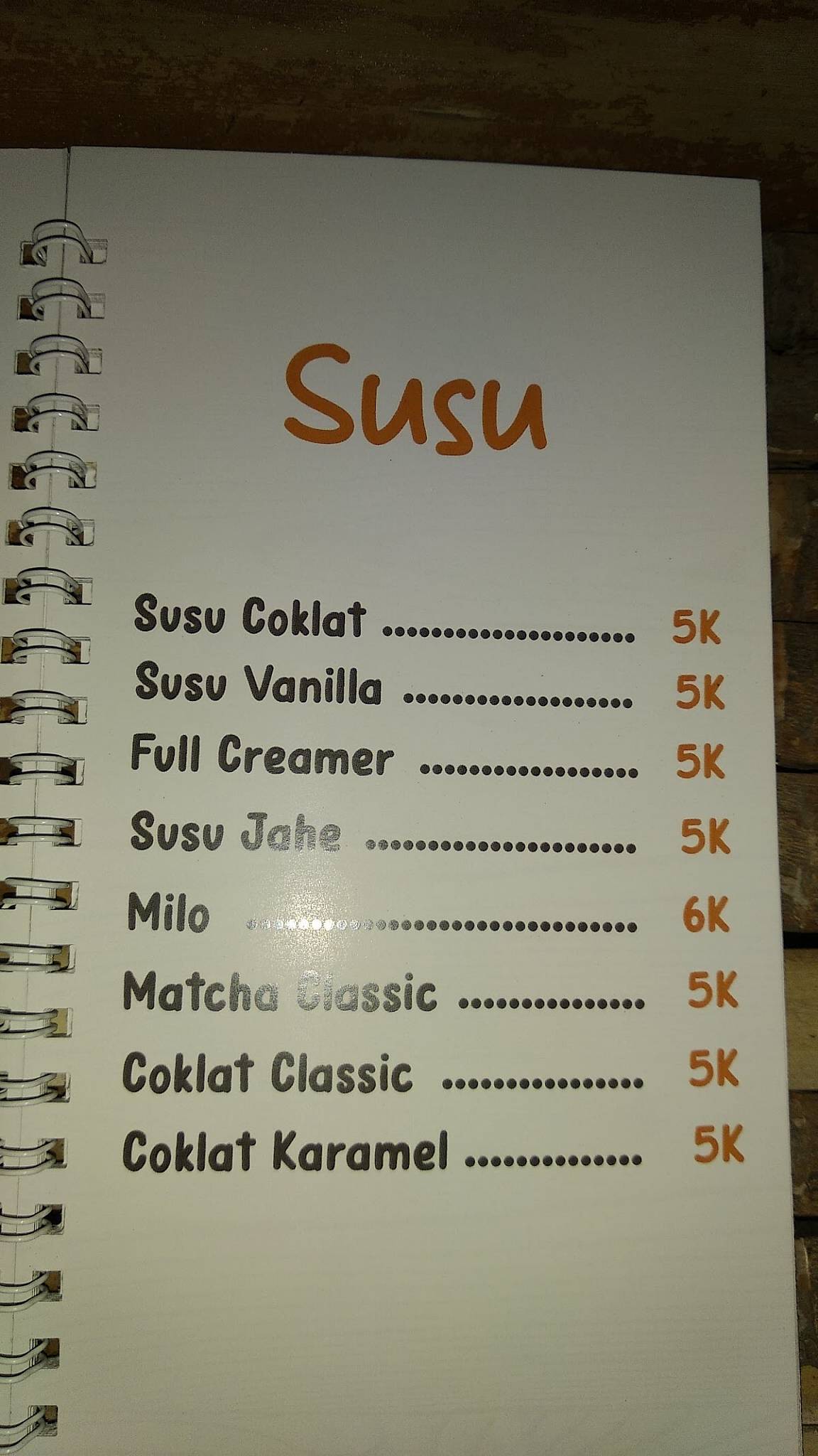 Menu at Kedai Tiga Satu restaurant, Doko