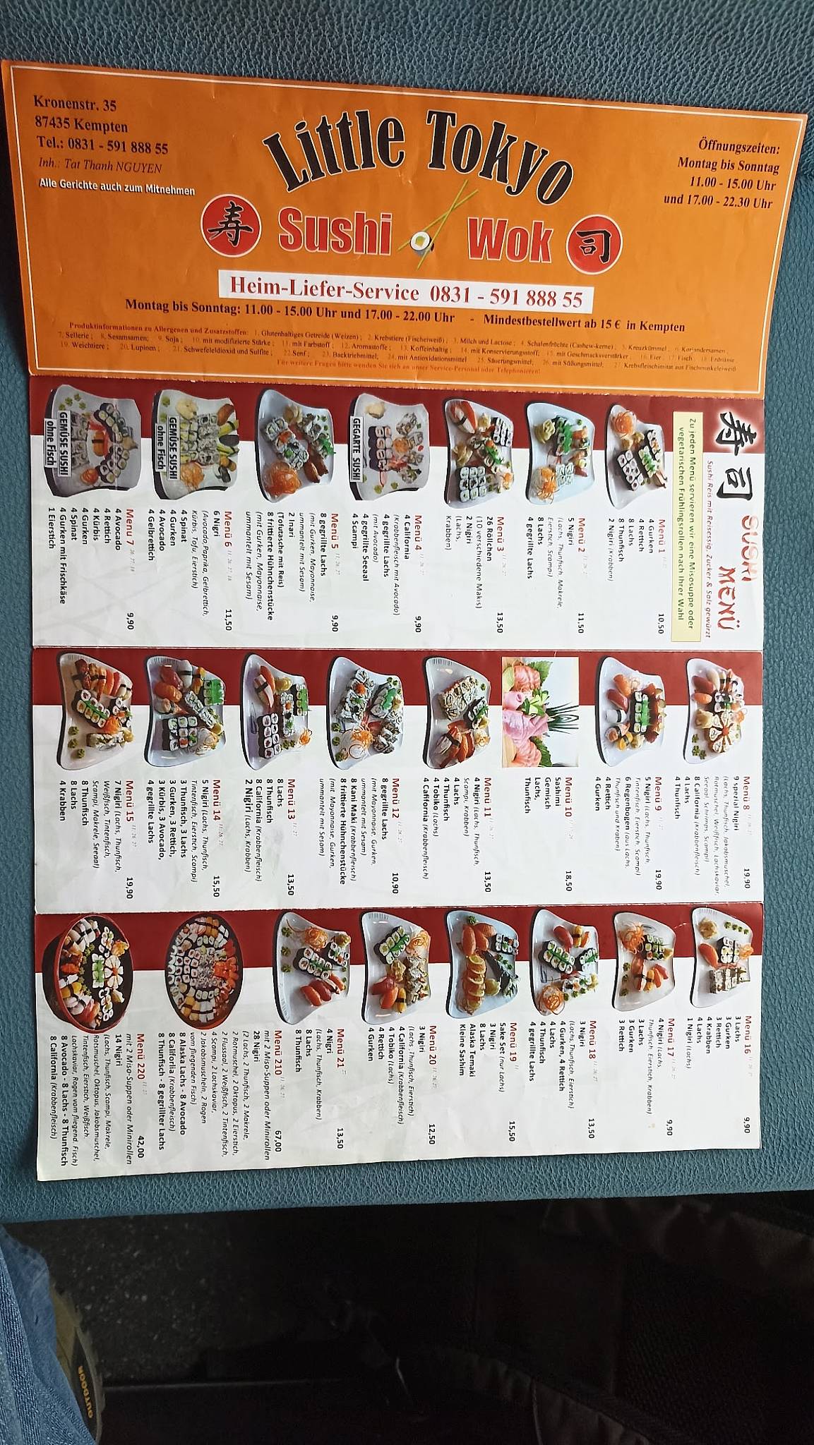 Menu au Little Tokyo Restaurant, Kempten