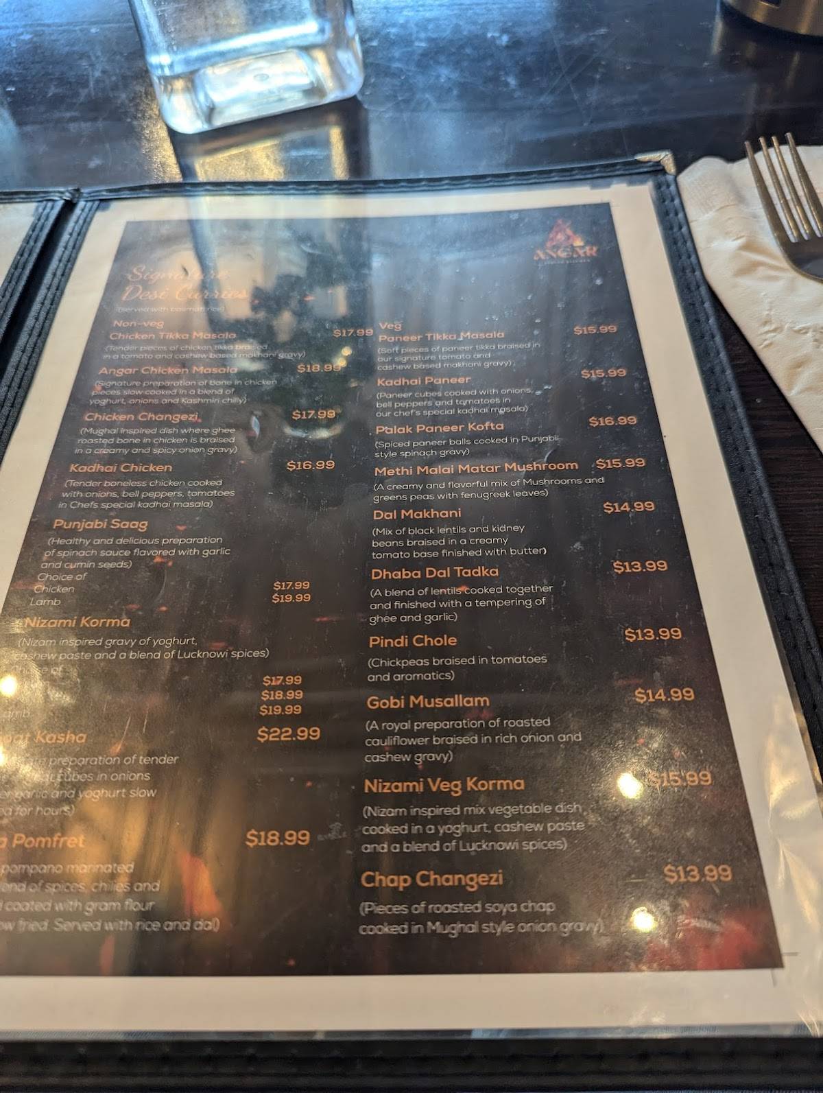 Menu at Angar Indian Kitchen restaurant, Kent