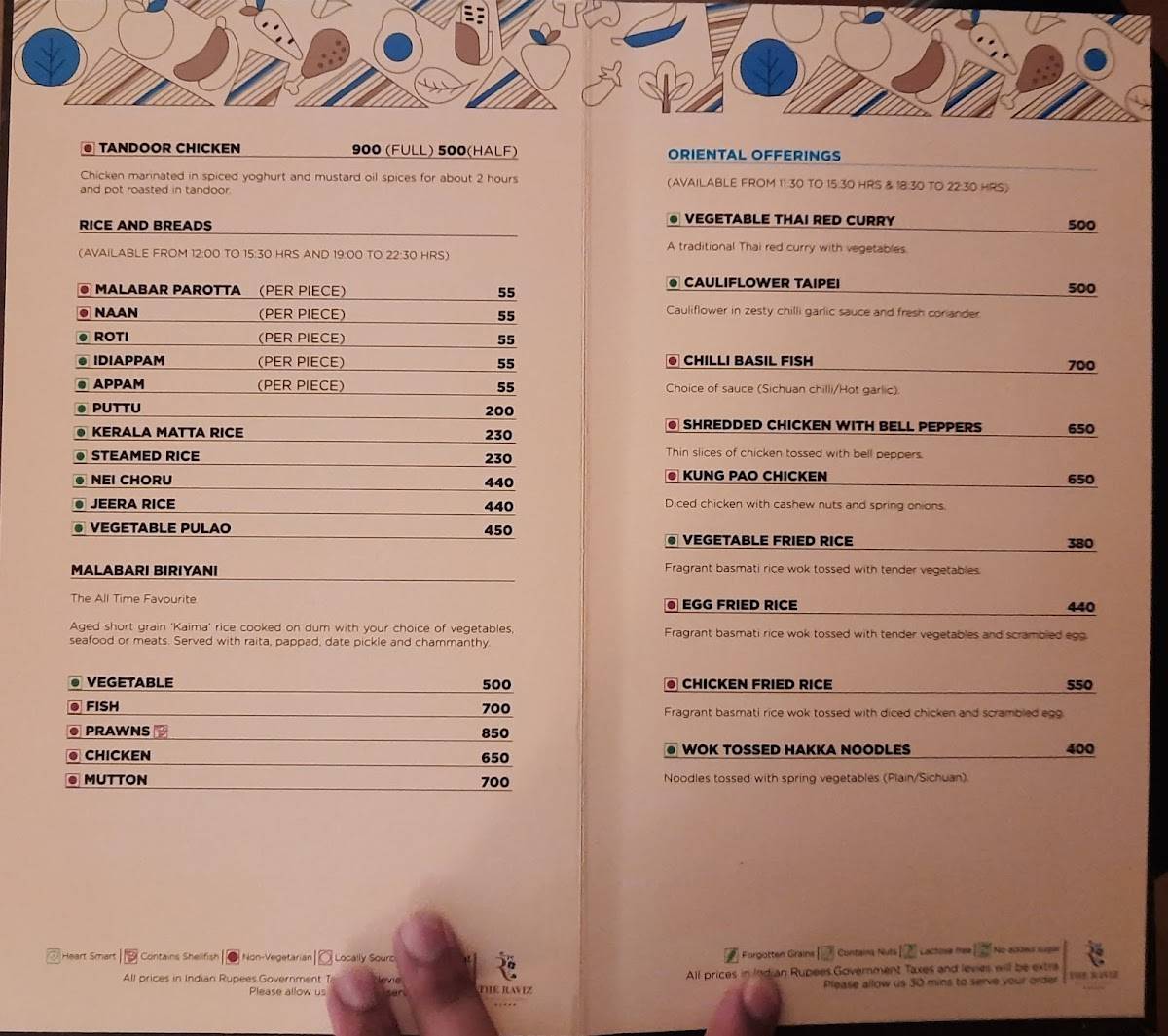 Menu at Keraleeyam at Raviz Kadavu, Kozhikode