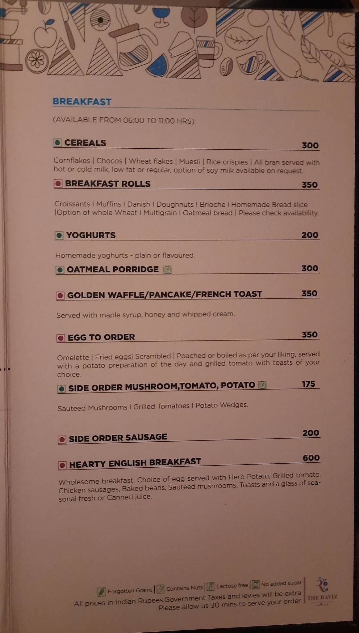 Menu at Keraleeyam at Raviz Kadavu, Kozhikode