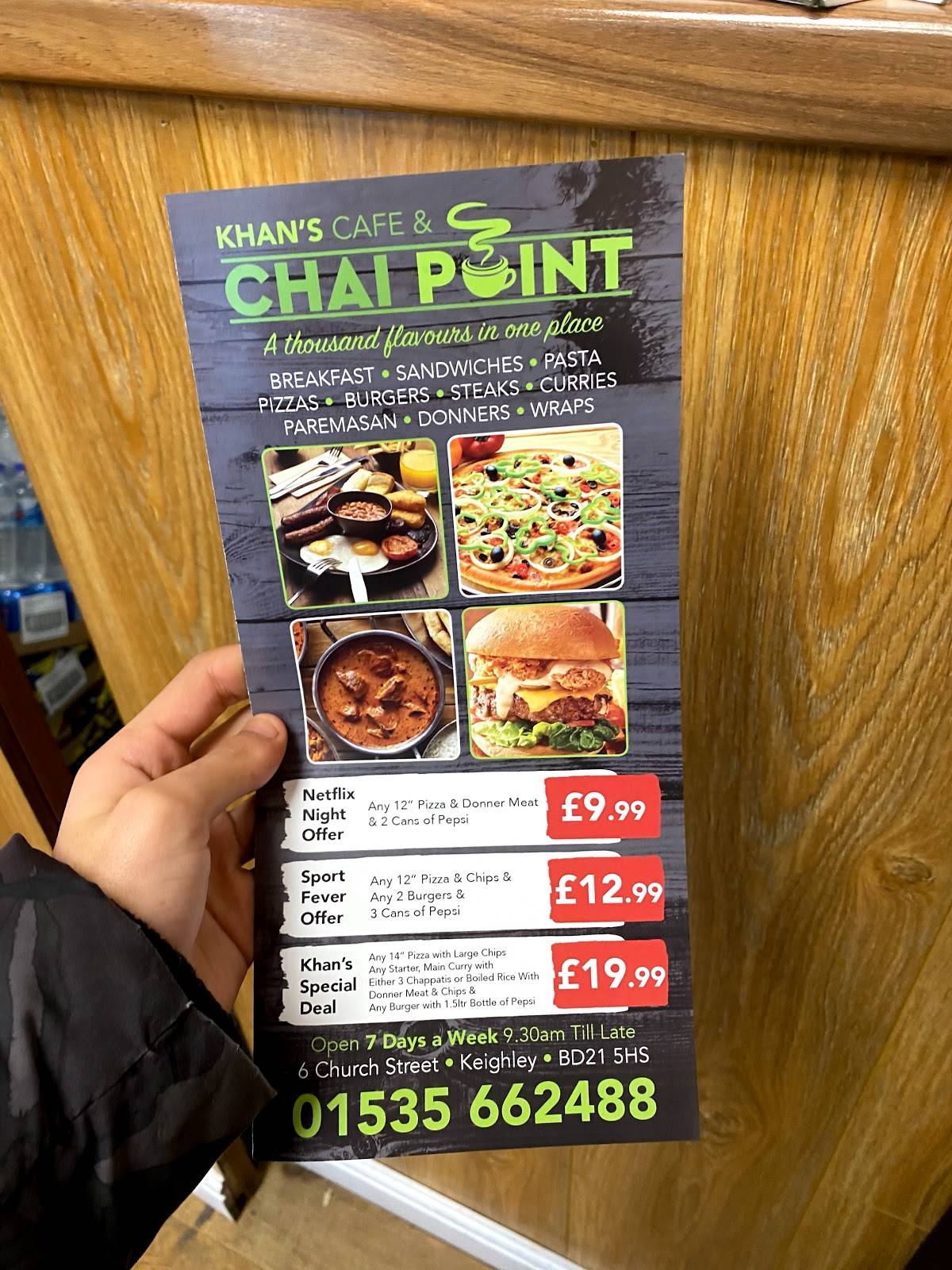 Menu at Khan’s Cafe and Chai Point, Keighley