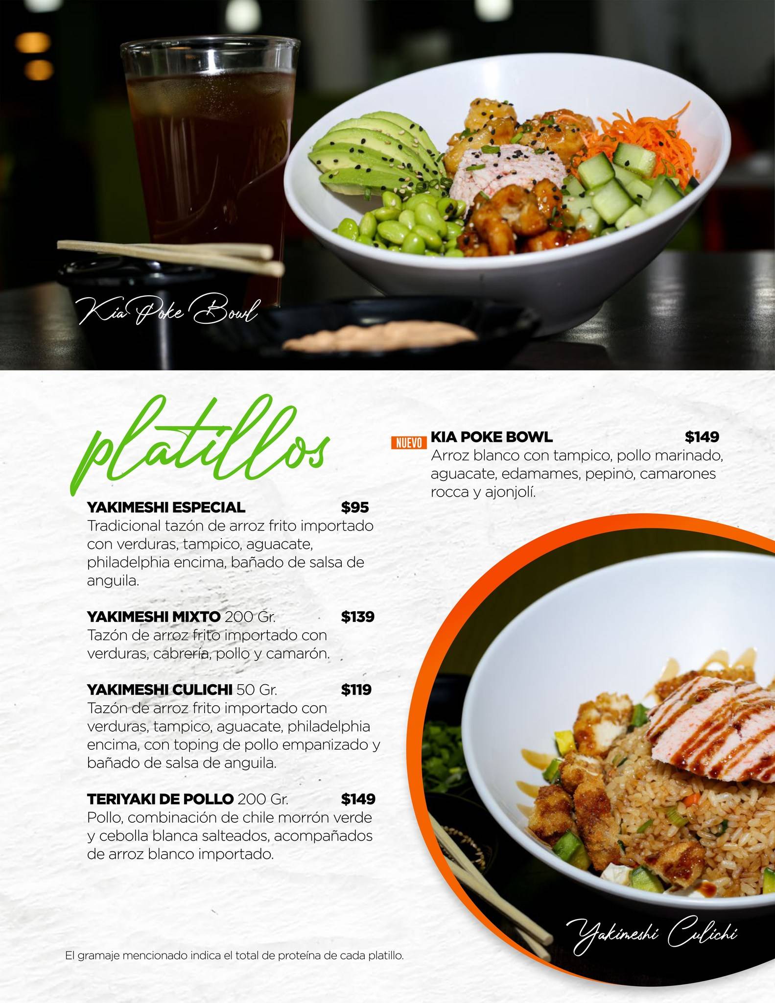Menu at Kia Sushi restaurant, Culiacán