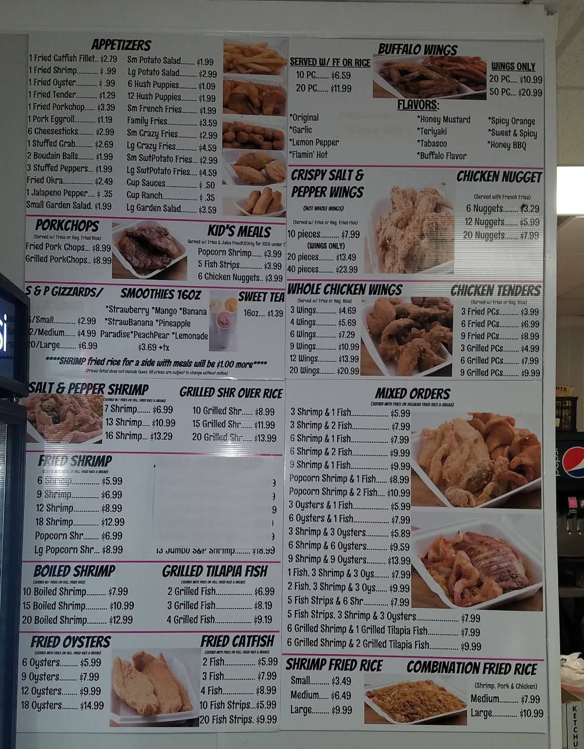 Menu at KC Seafood restaurant, Beaumont, N M L King Jr Pkwy
