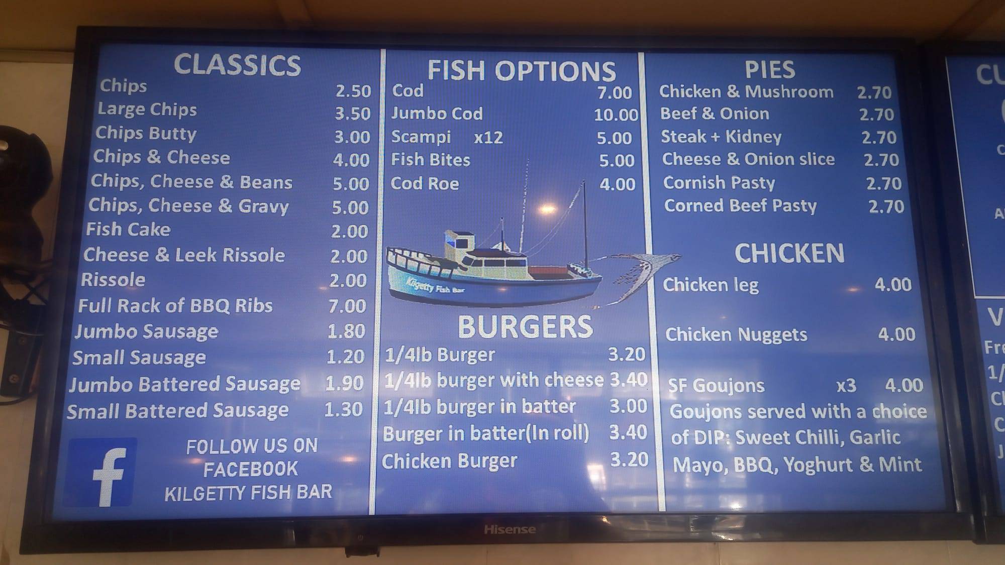 Menu at Kilgetty Fish Bar, Kilgetty