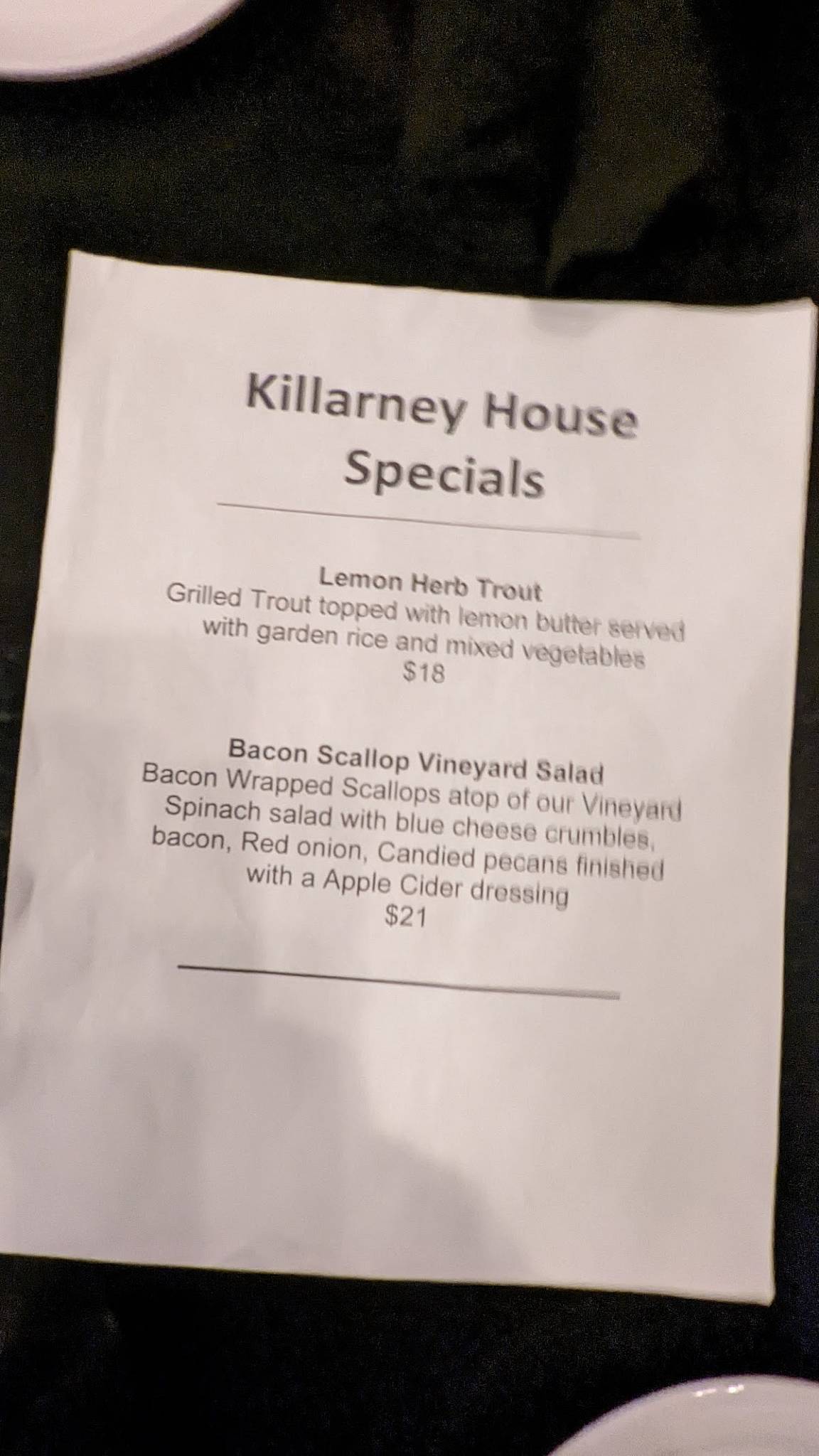 Menu at Killarney House pub & bar, Davidsonville, 584 W Central Ave