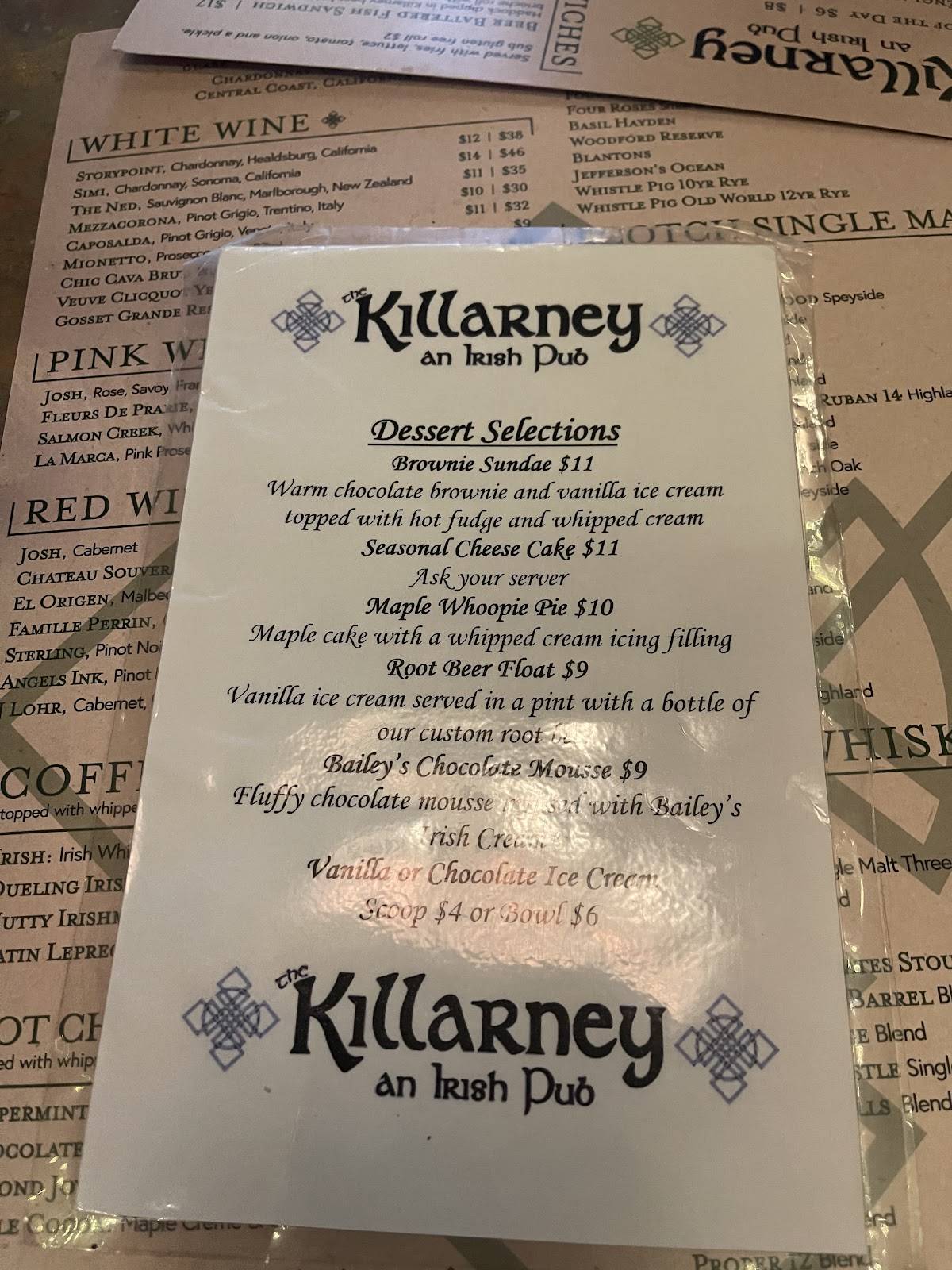 Menu at Killarney pub & bar, Ludlow