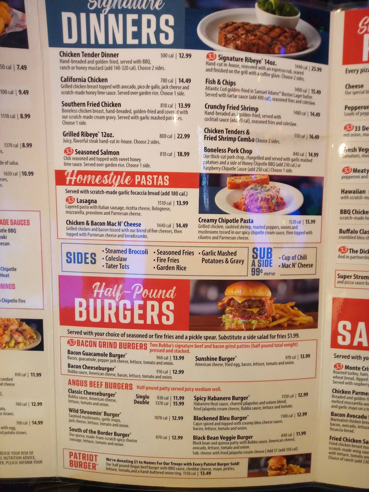 Menu at Bubba's 33 pub & bar, Killeen, E Central Texas Expy
