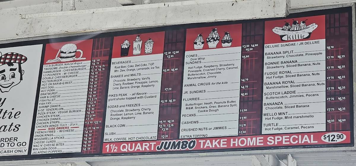 Menu at Kiltie Drive-In restaurant, Oconomowoc, N48W36154 E Wisconsin Ave