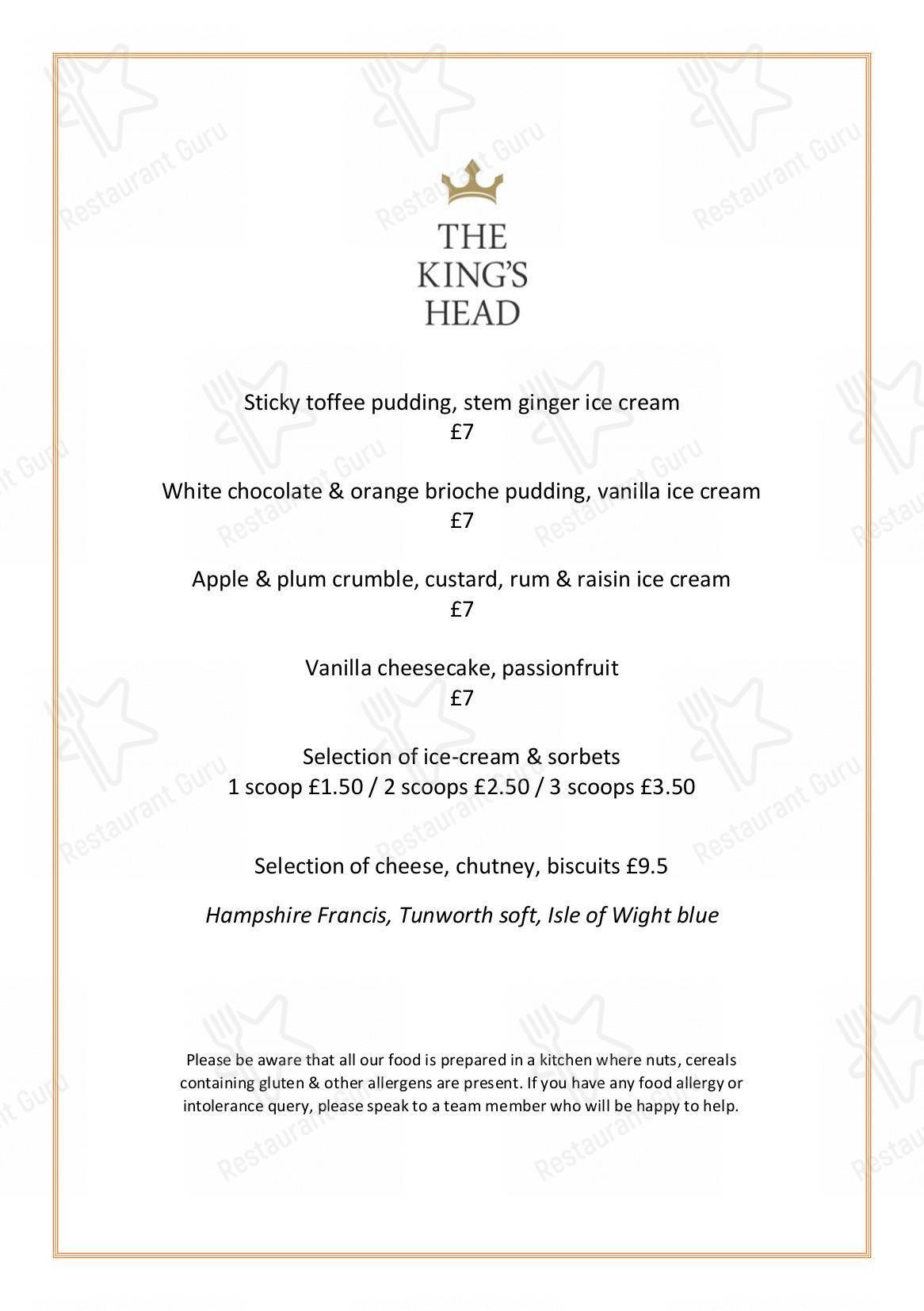Menu at The King’s Head pub & bar, Winchester