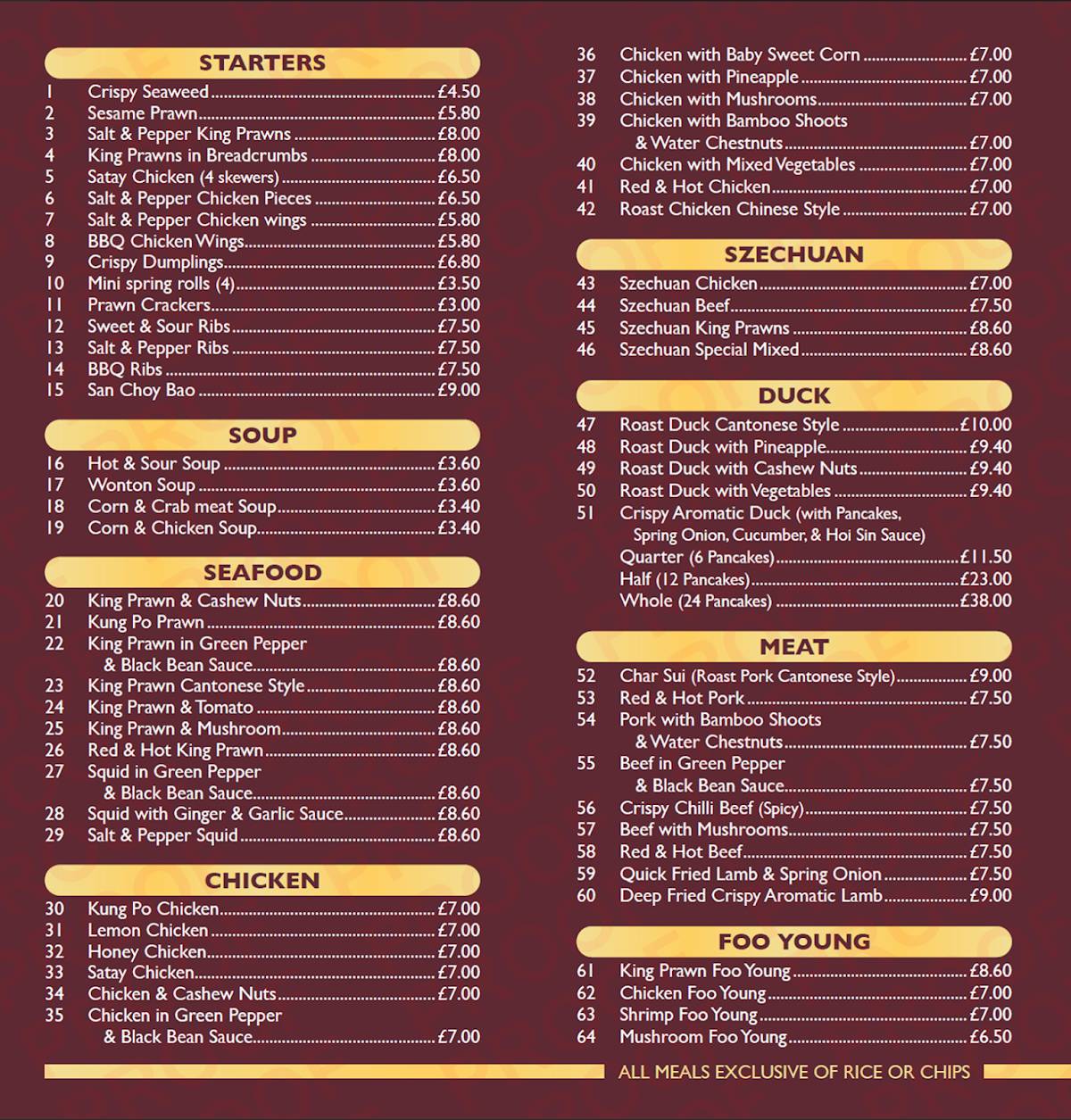 Menu at King's Treasure restaurant, Horncastle