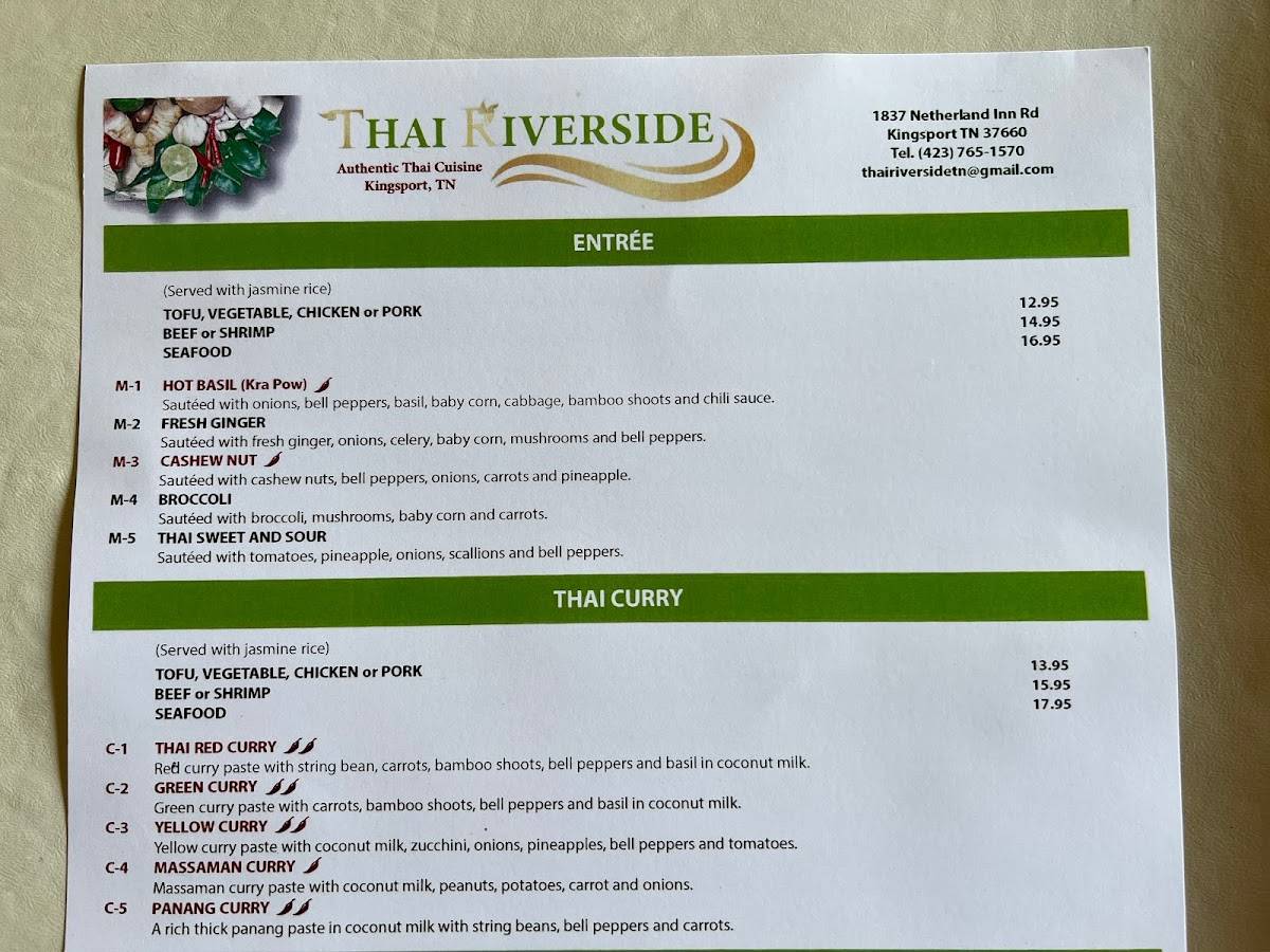 Menu at Thai Riverside restaurant, Kingsport