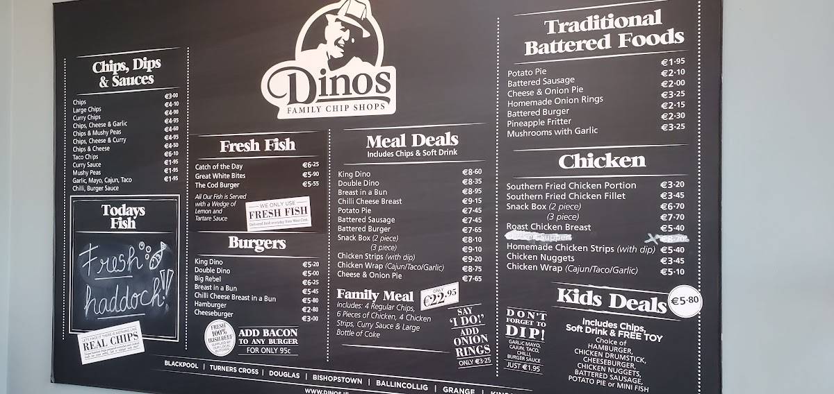 Menu at Dinos restaurant, Kinsale