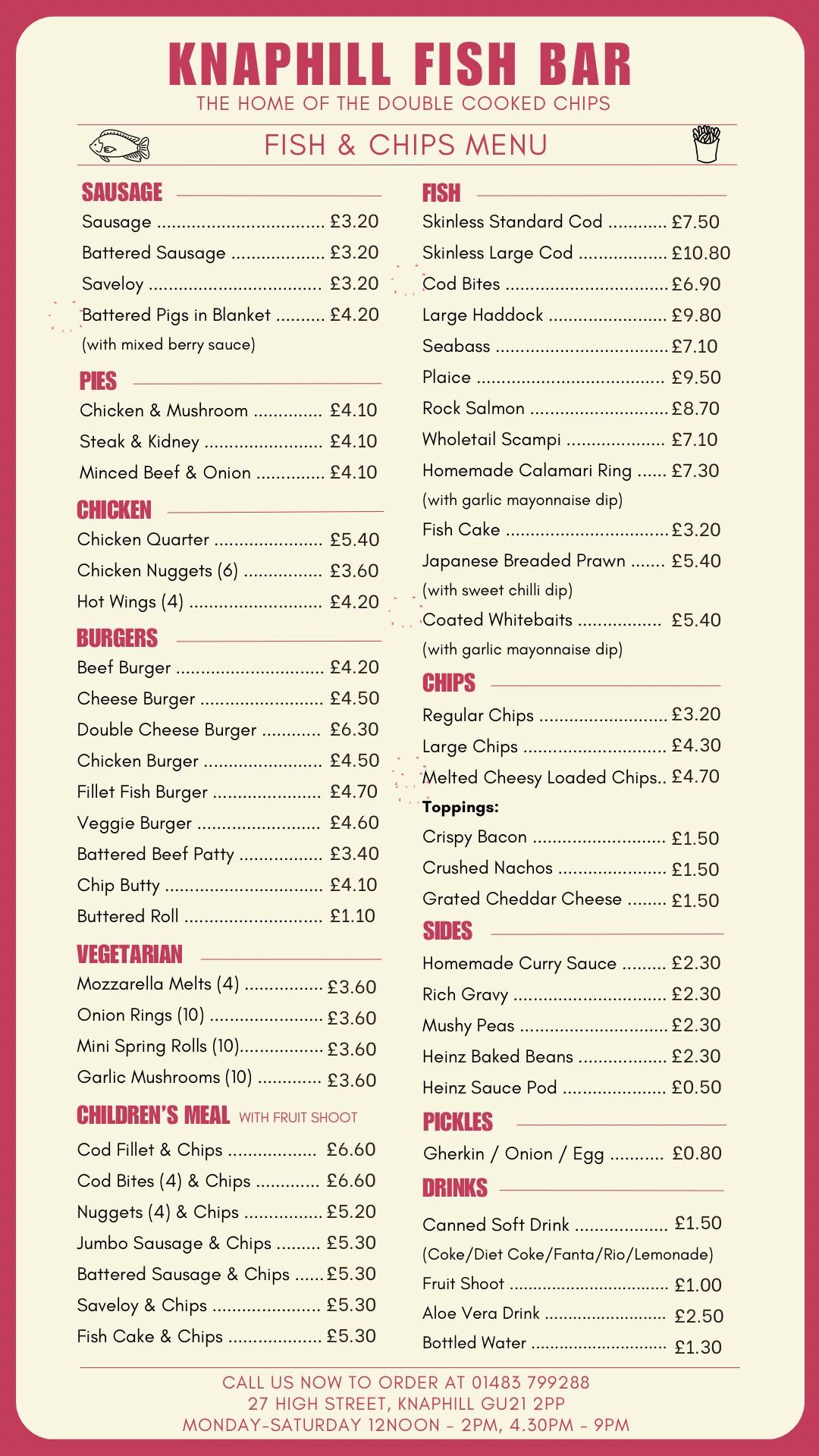 Menu at Knaphill Fish Bar, Woking, 27 High St