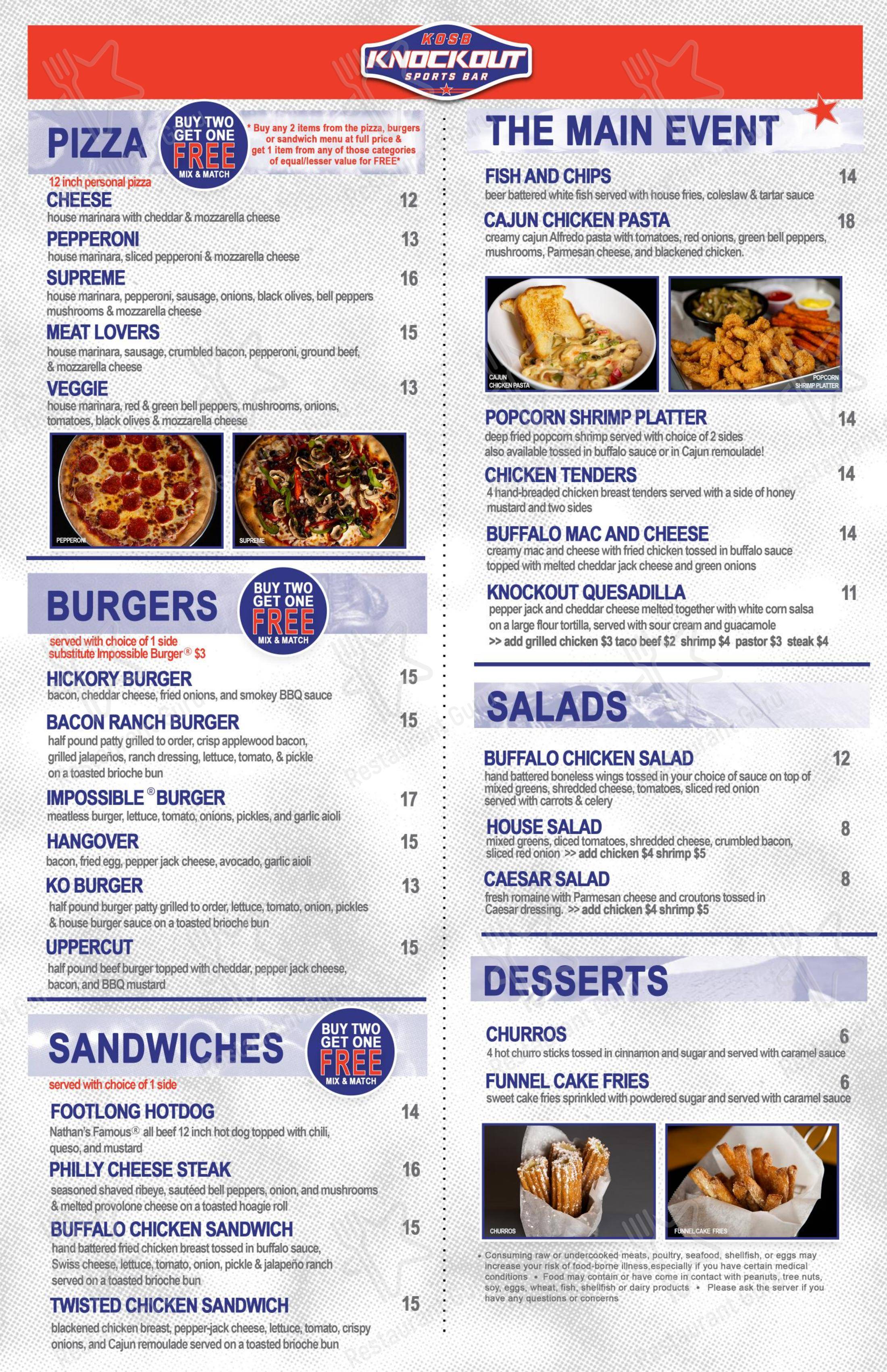 Menu at Knockout Sports Bar, The Colony, State Hwy 121 #101