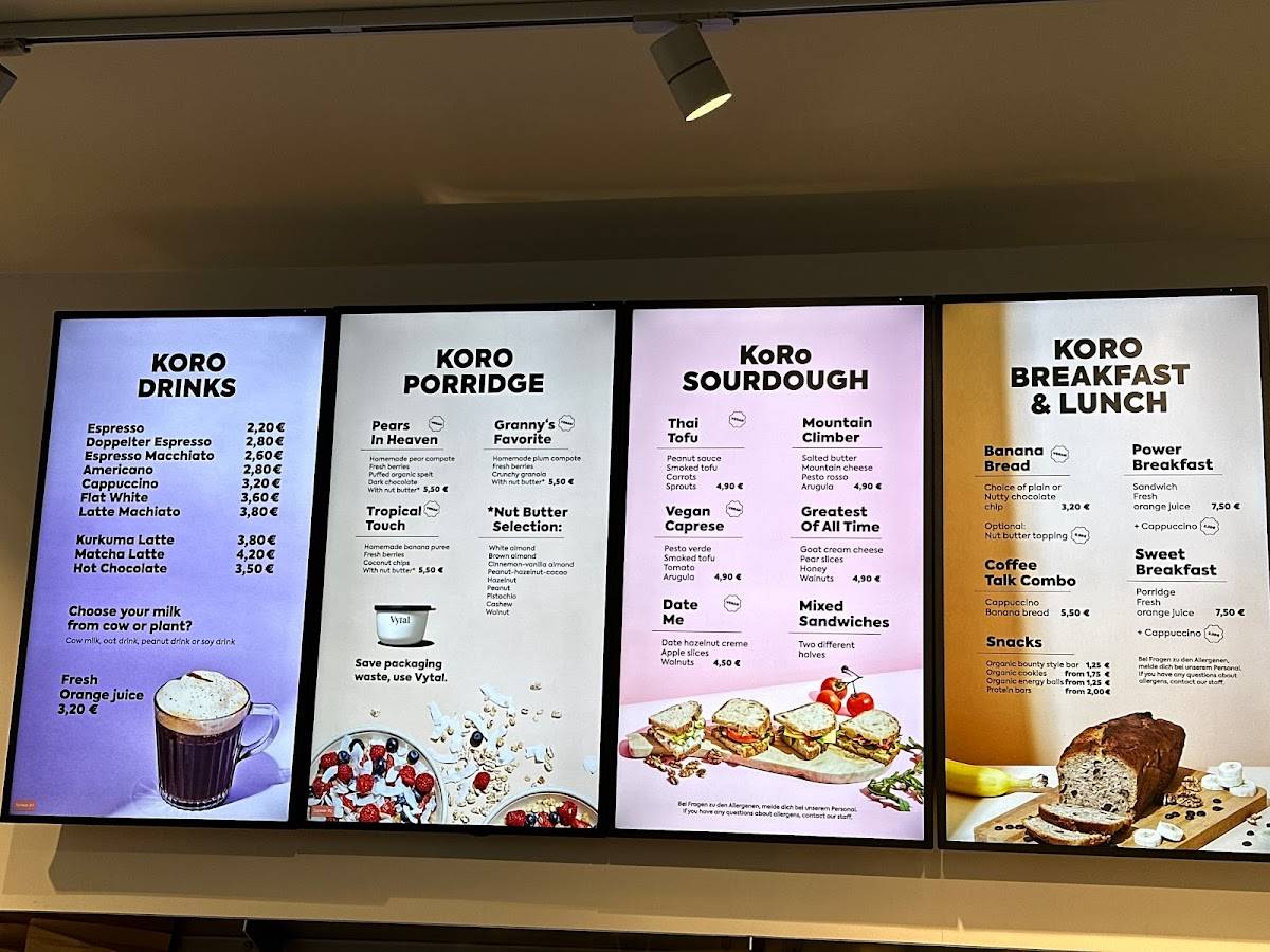 Menu at KoRo Café cafe, Berlin, Rosa-Luxemburg-Straße 7