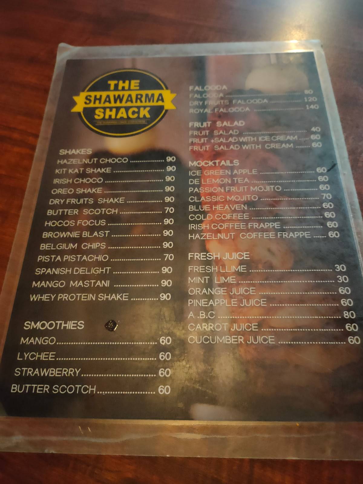 Menu at The Shawarma Shack, Thrissur