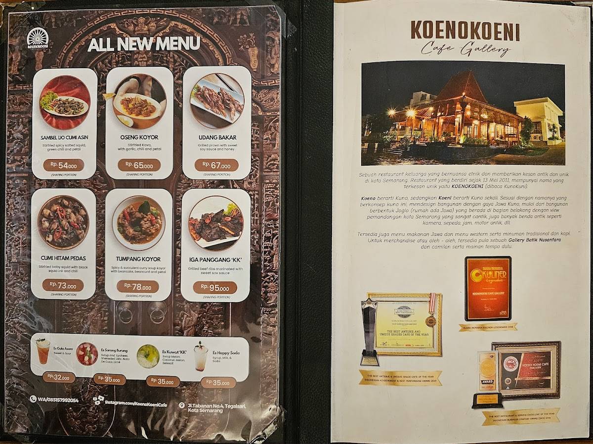 Menu at Koenokoeni Cafe Gallery, Semarang