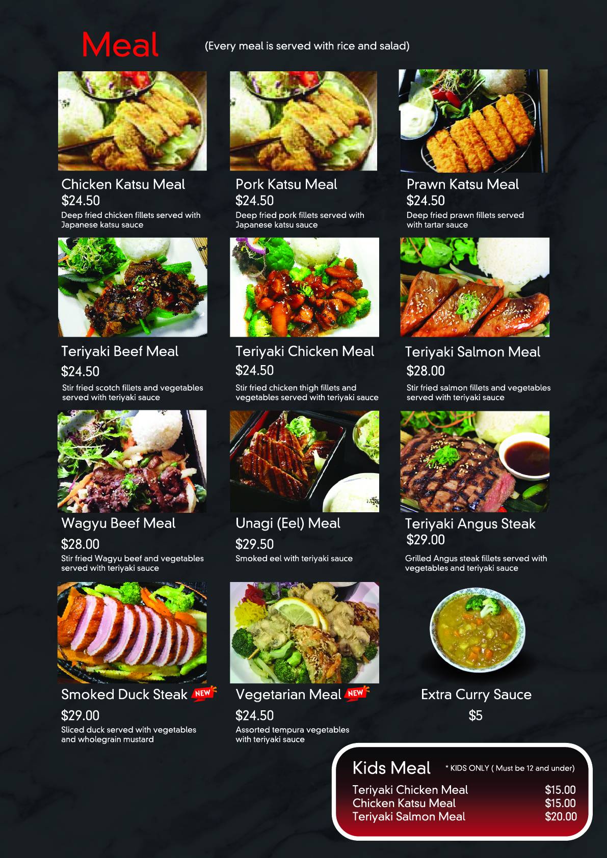 Menu at Kokoro Japanese Restaurant, Concord