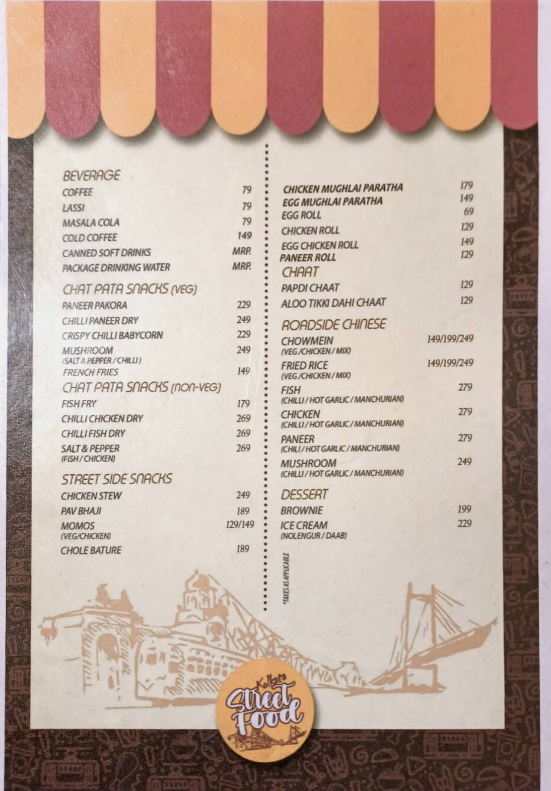 Menu at Kolkata Street Food, New Town, International Financial Hub