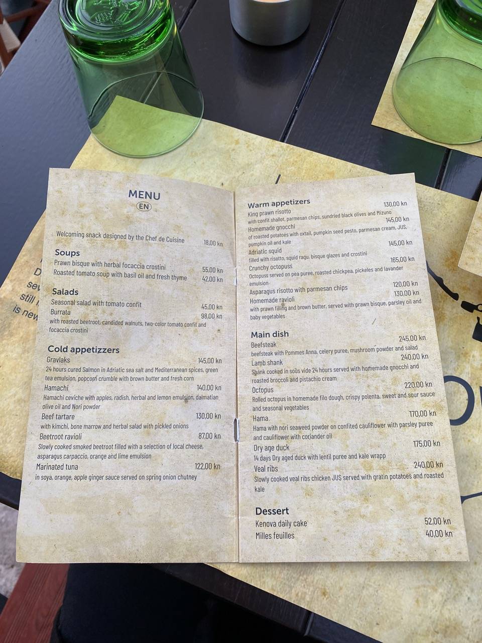 Menu at Konoba Kenova restaurant, Dubrovnik