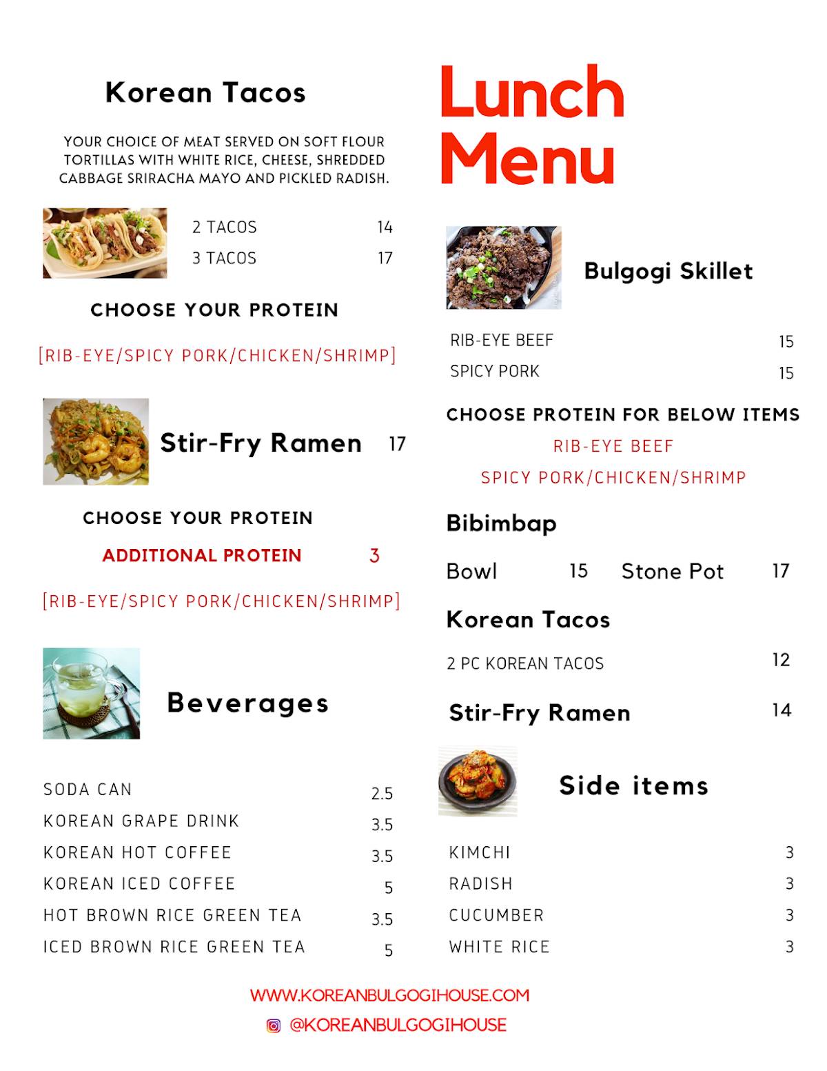 Menu at Korean Bulgogi House restaurant, Chambersburg