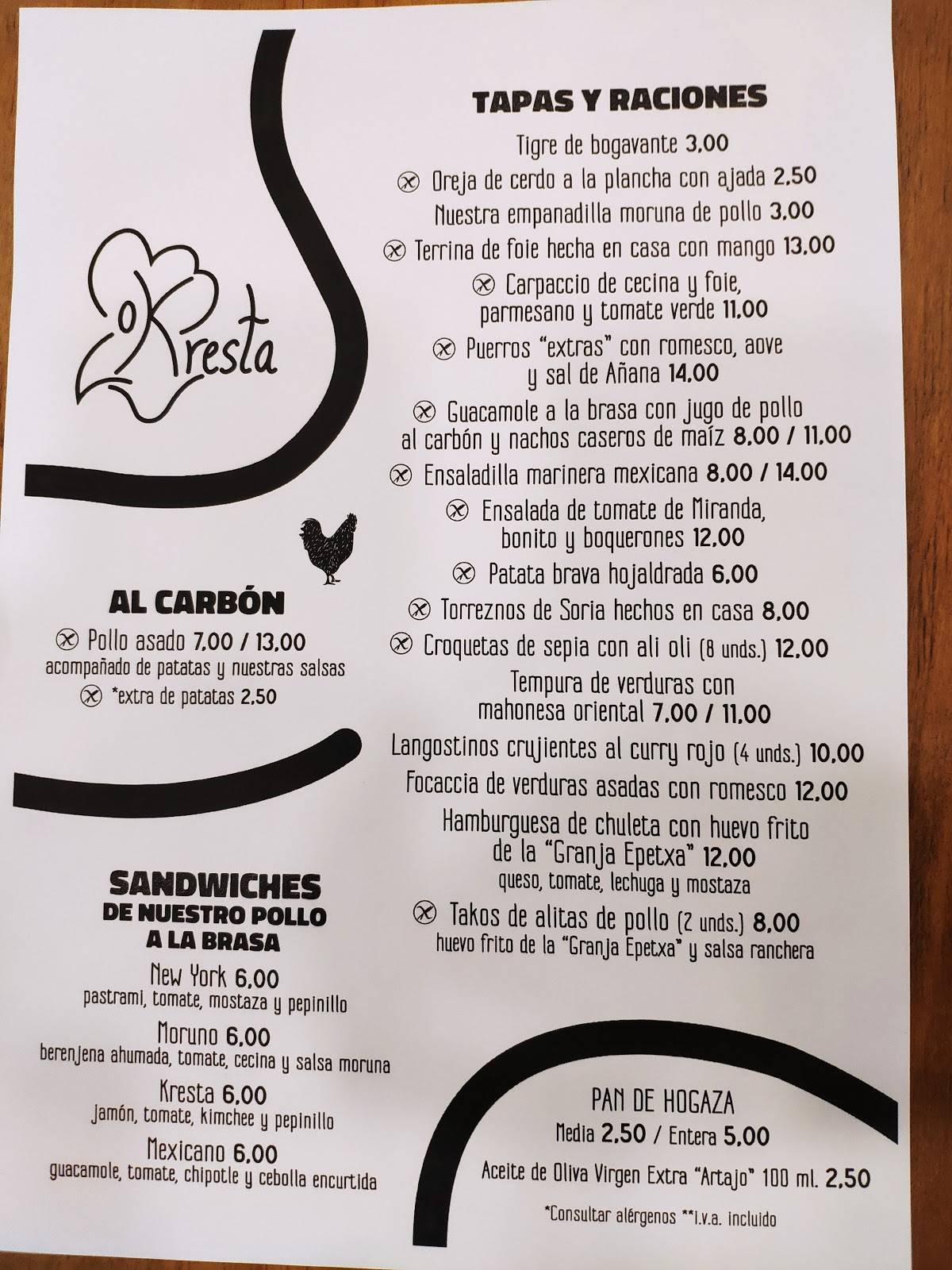 Menu at Restaurante Kresta Street Food, Miranda de Ebro