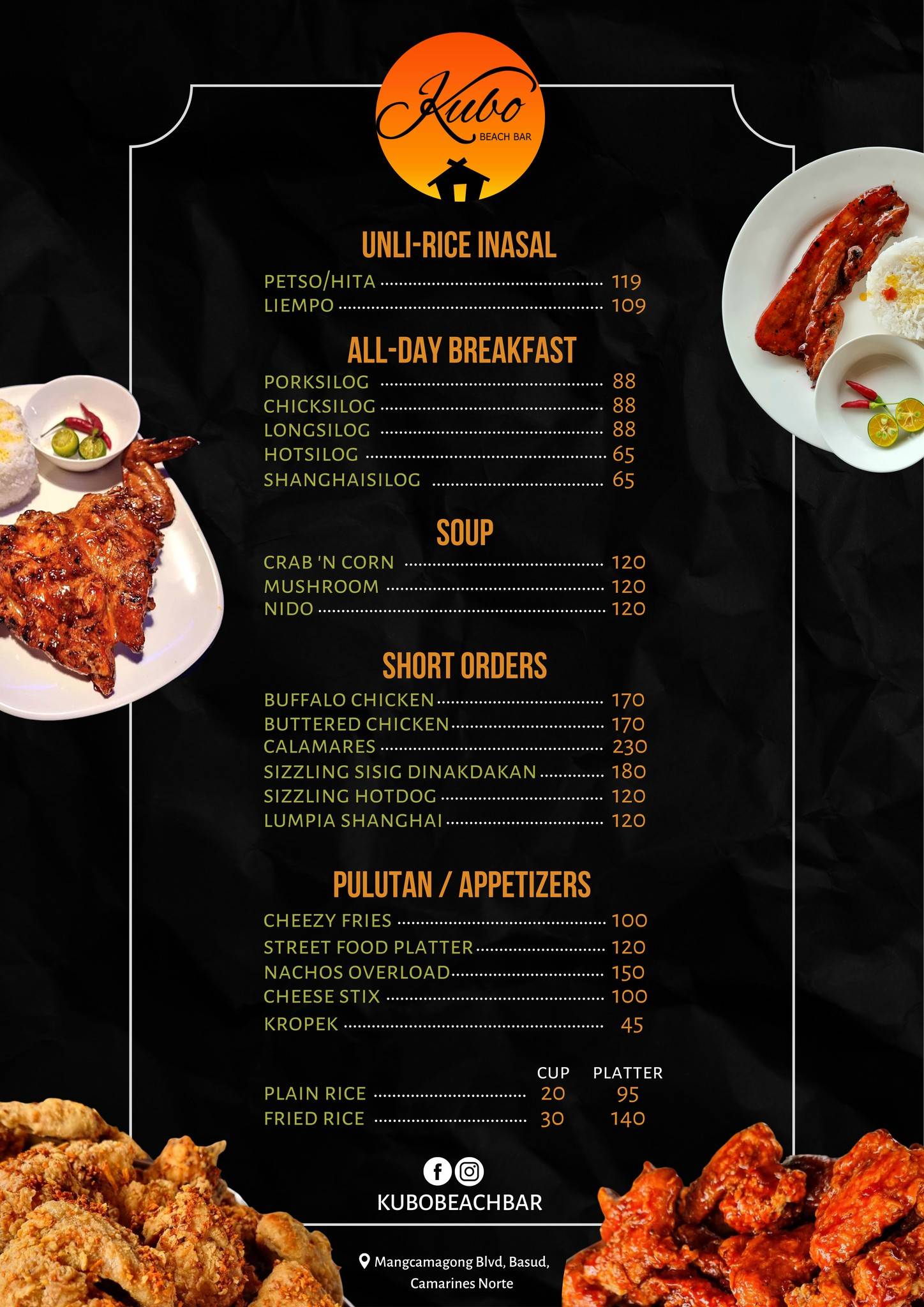 Menu at Kubo Beach Bar, Basud